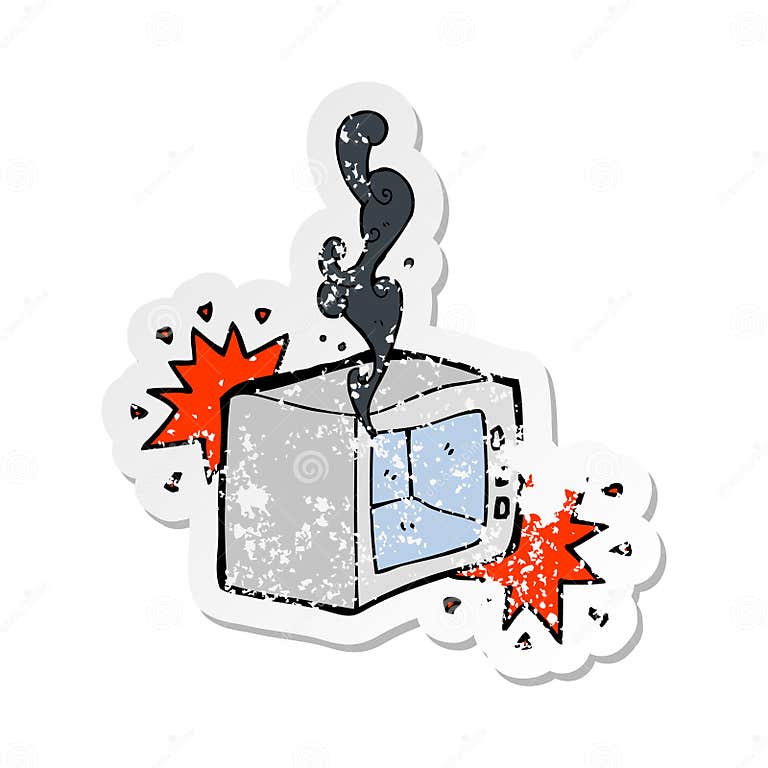 A Creative Retro Distressed Sticker of a Cartoon Exploding Microwave ...