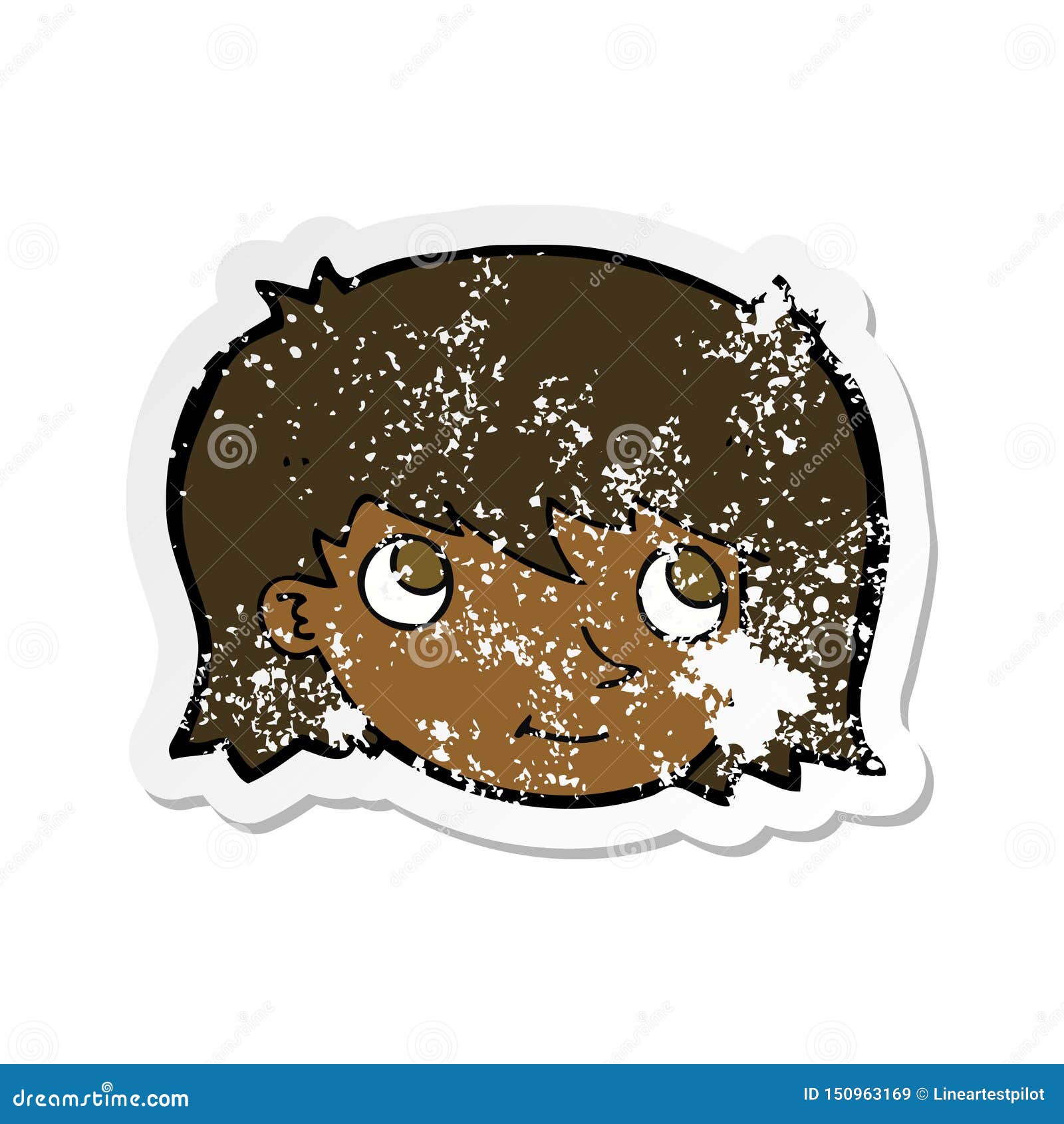 A Creative Retro Distressed Sticker of a Cartoon Female Face Stock ...
