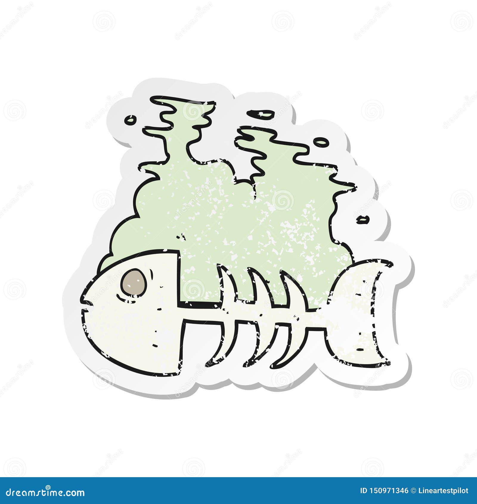 A Creative Retro Distressed Sticker of a Cartoon Fish Bones Stock ...