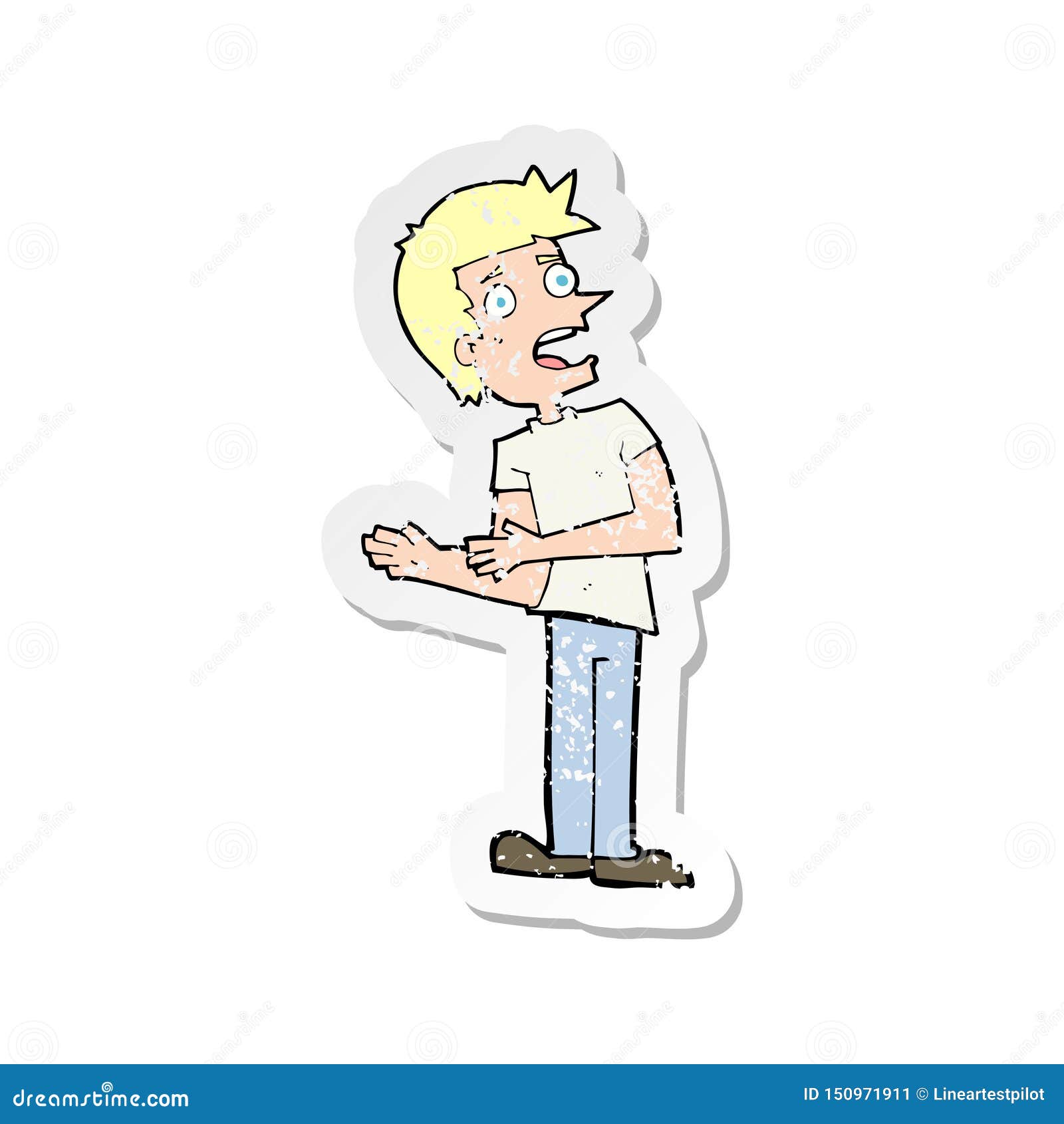 A Creative Retro Distressed Sticker of a Cartoon Man Making Excuses ...