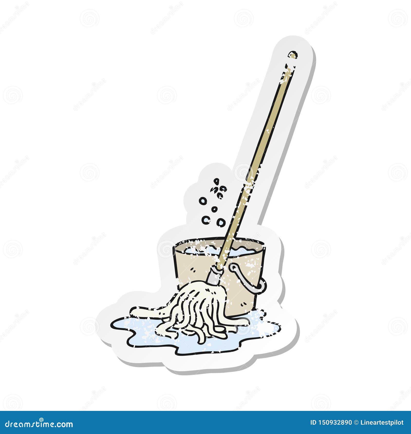 A Creative Retro Distressed Sticker of a Cartoon Mop and Bucket Stock ...