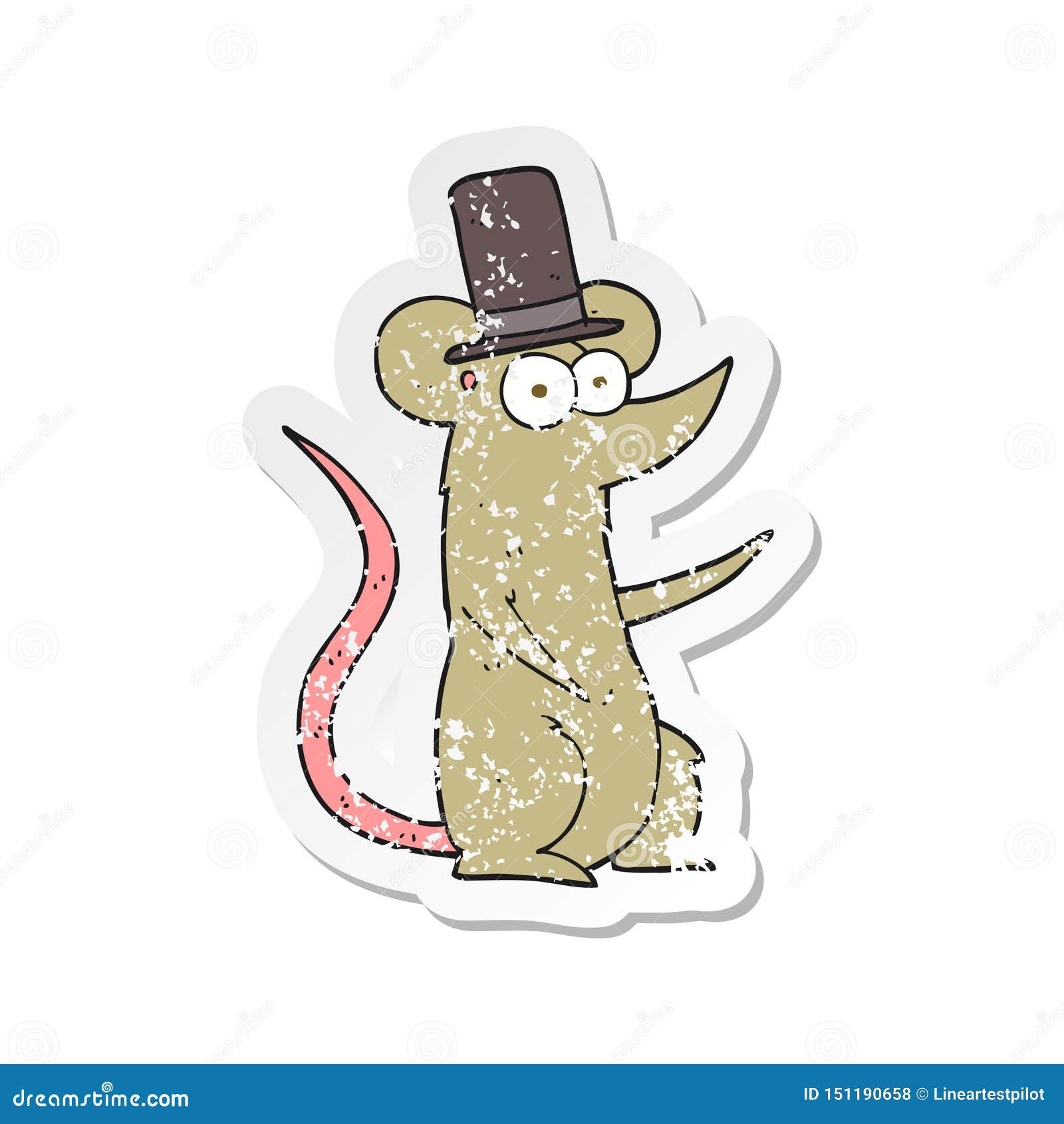 A Creative Retro Distressed Sticker of a Cartoon Mouse Wearing Top Hat ...