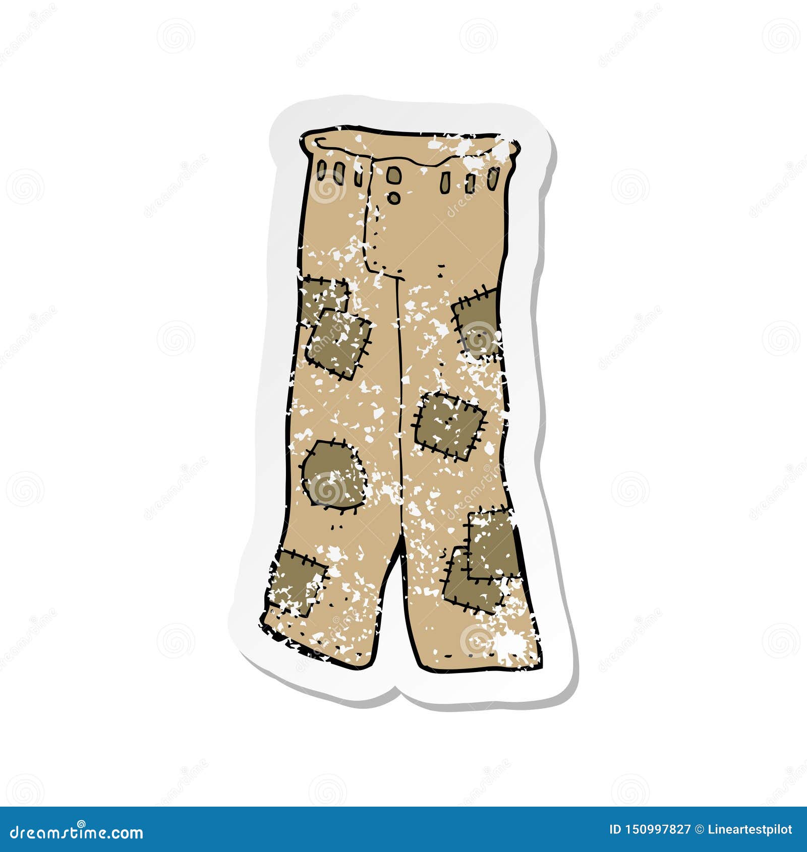 A Creative Retro Distressed Sticker of a Cartoon Patched Old Pants ...