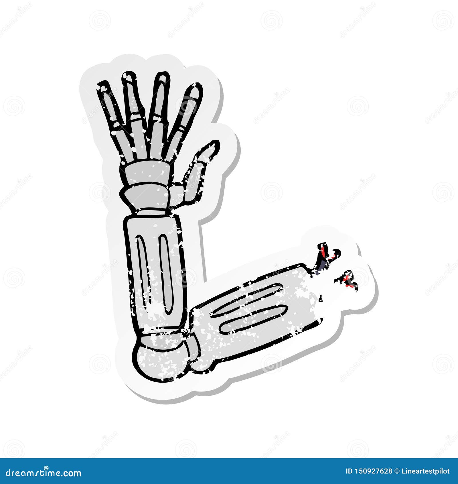A Creative Retro Distressed Sticker of a Cartoon Robot Arm Stock Vector ...