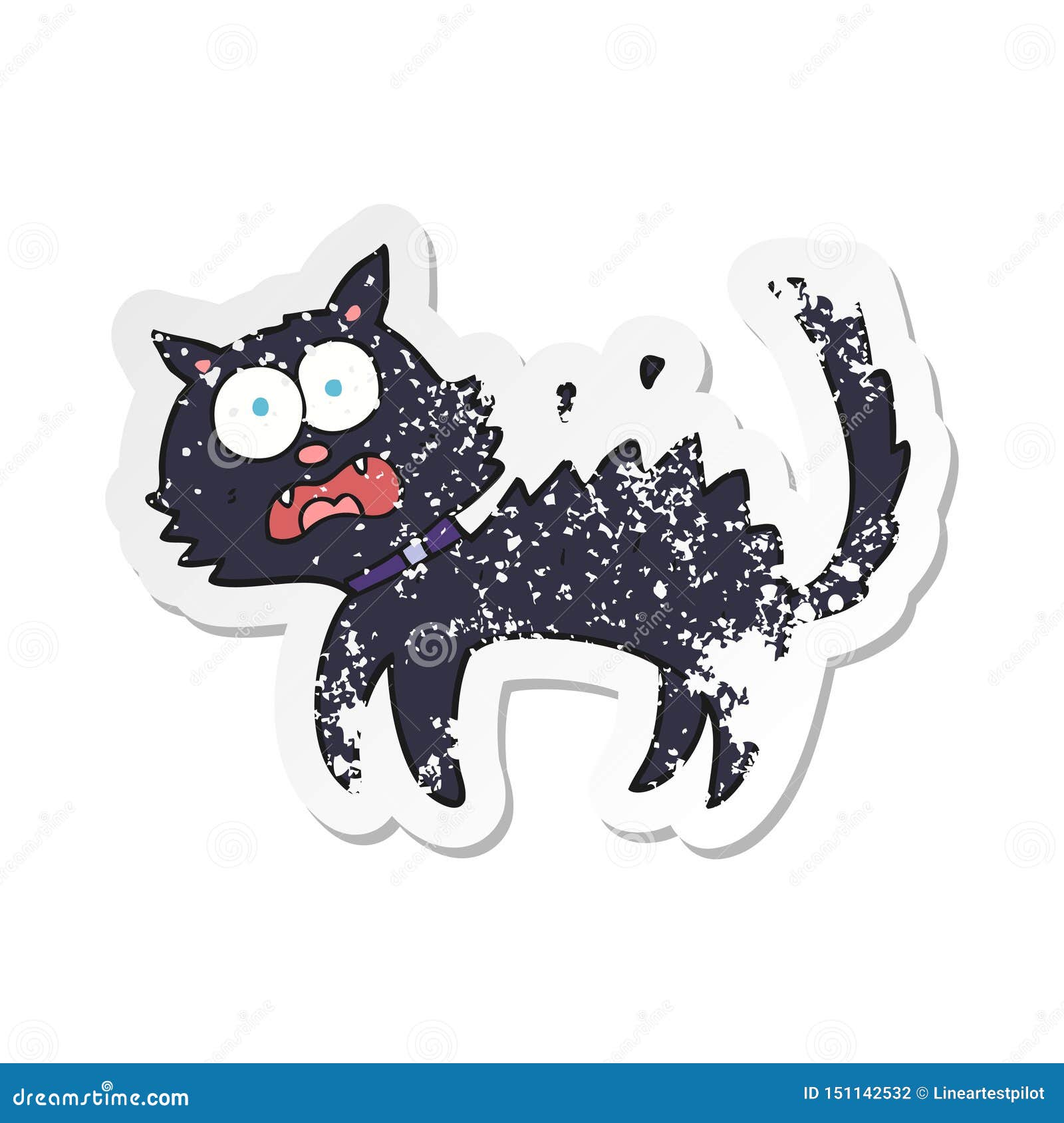 A Creative Retro Distressed Sticker of a Cartoon Scared Black Cat Stock ...