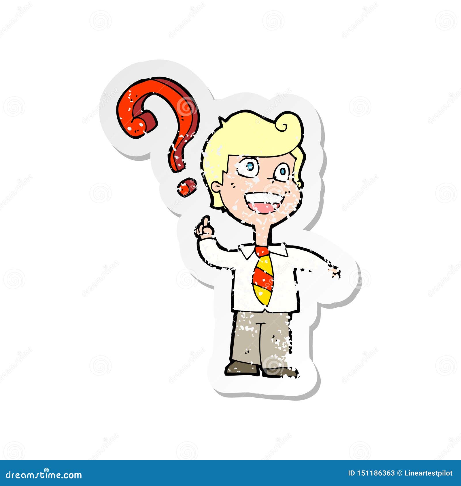 A Creative Retro Distressed Sticker of a Cartoon School Boy Asking ...