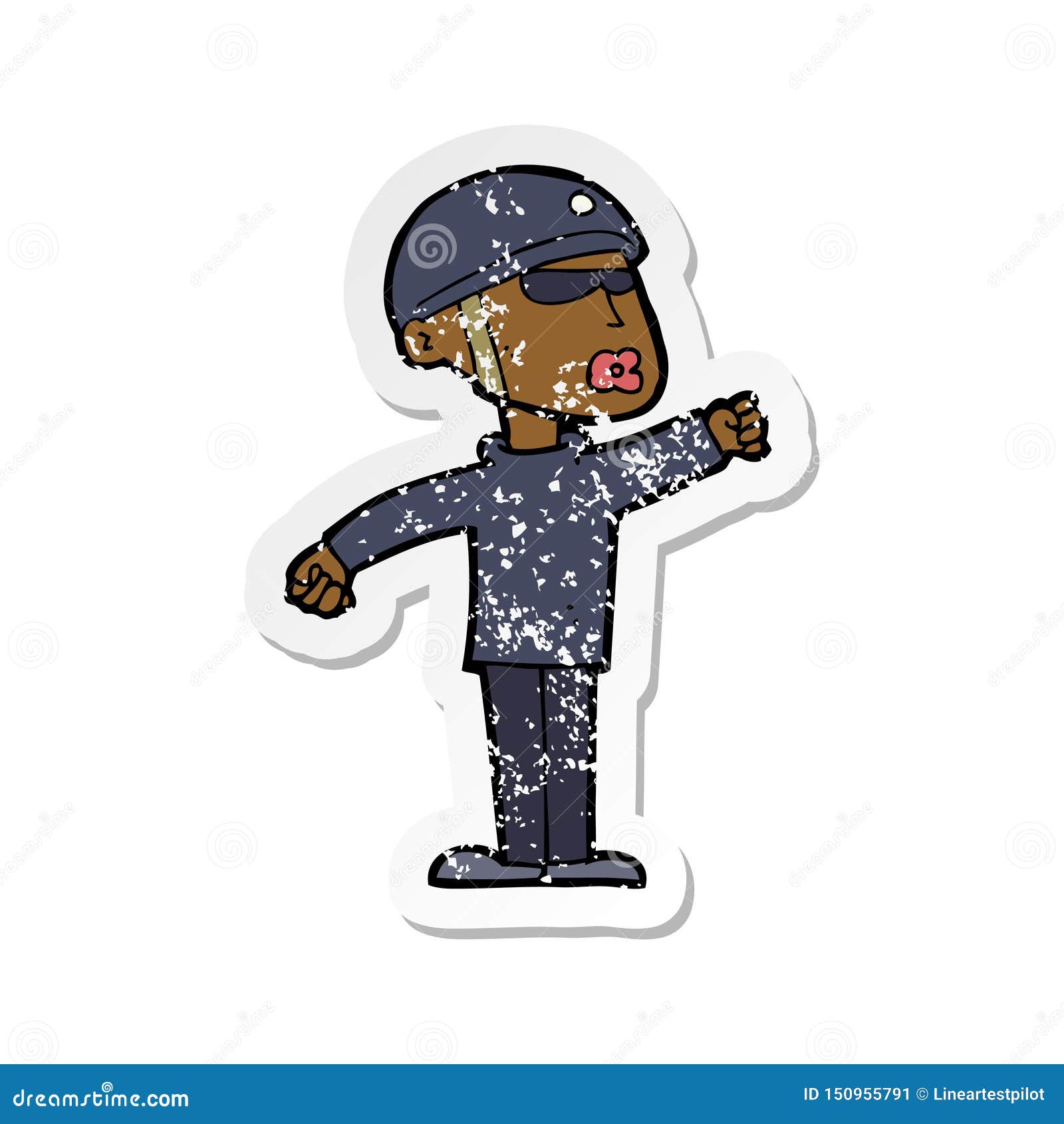 A Creative Retro Distressed Sticker of a Cartoon Security Guy Stock ...