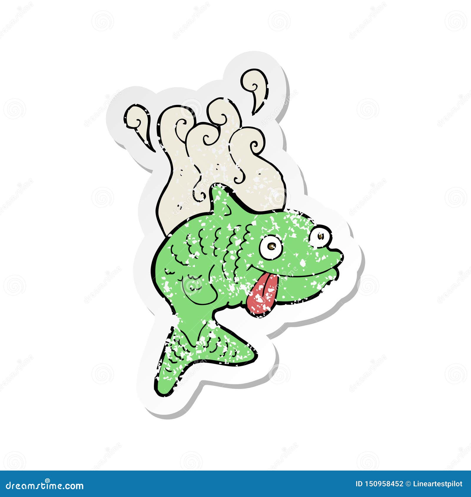 A Creative Retro Distressed Sticker of a Cartoon Smelly Fish Stock ...