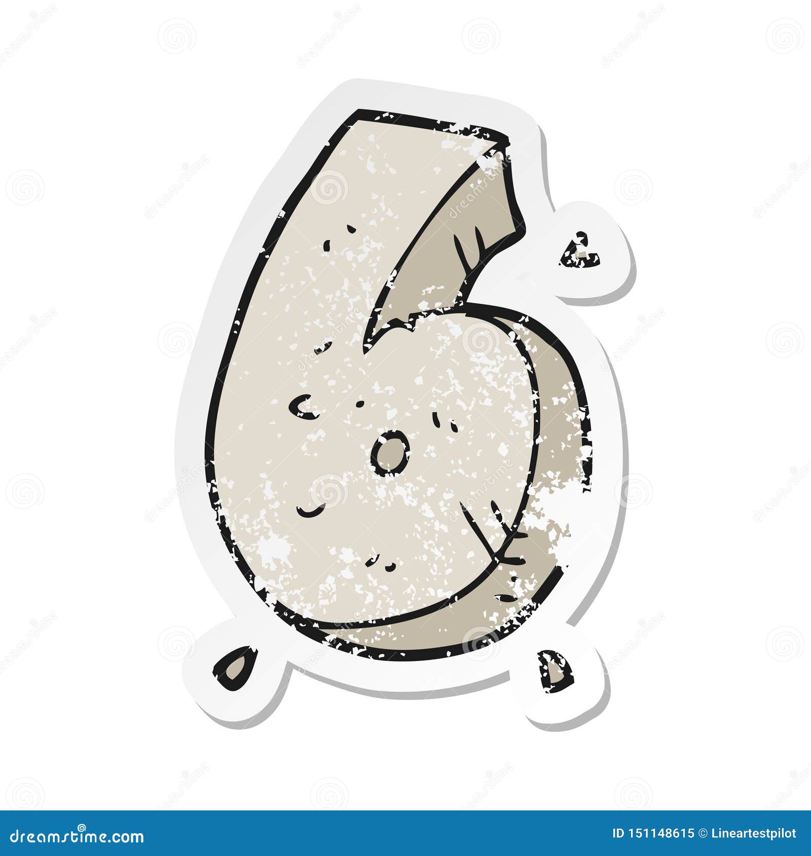 A Creative Retro Distressed Sticker of a Cartoon Stone Number Six Stock ...