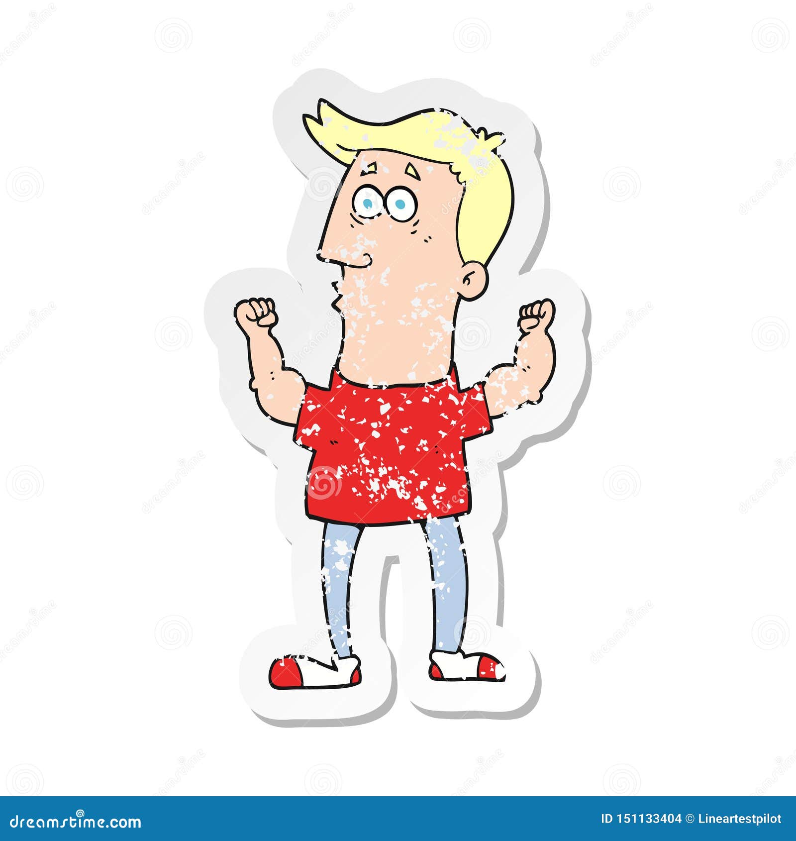 A Creative Retro Distressed Sticker of a Cartoon Surprised Man Flexing ...