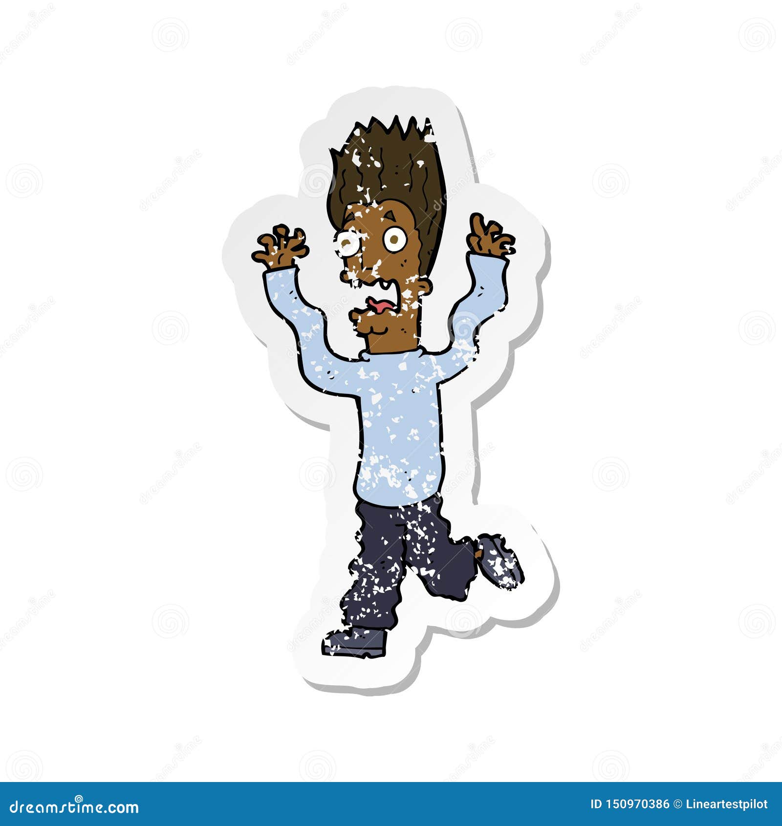 A Creative Retro Distressed Sticker of a Cartoon Terrified Man Stock ...