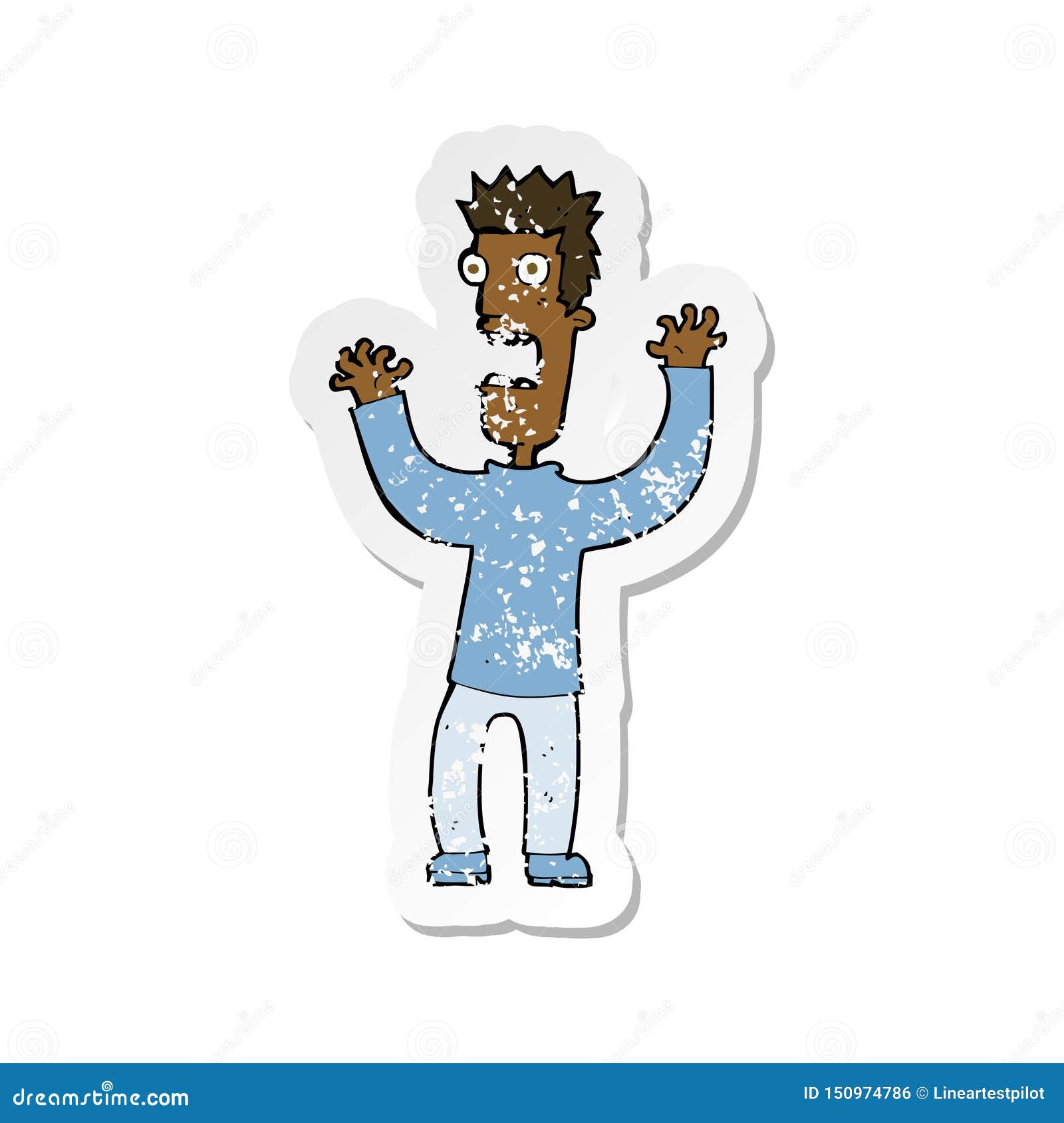 A Creative Retro Distressed Sticker of a Cartoon Terrified Man Stock ...