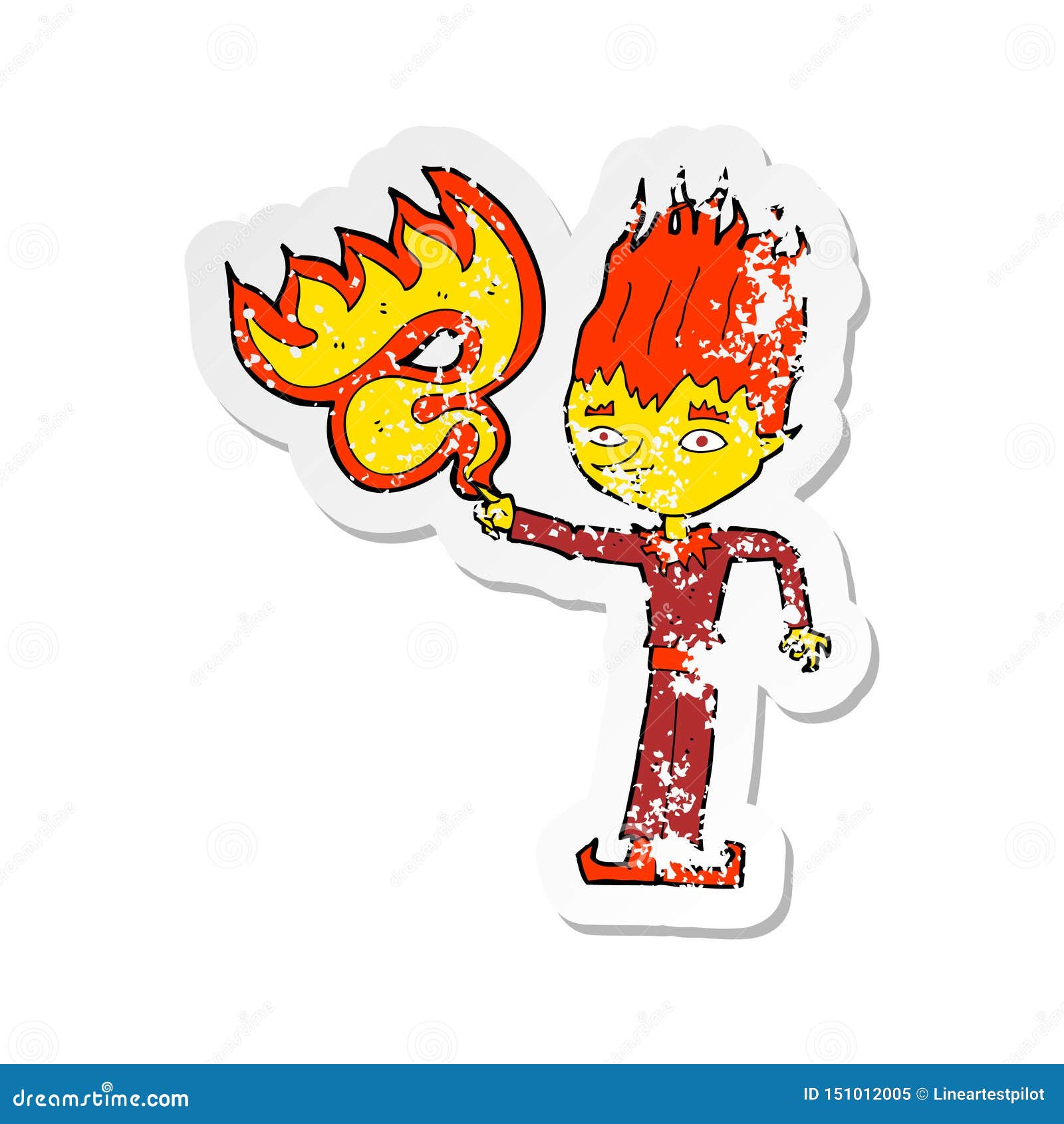 A Creative Retro Distressed Sticker of a Fire Spirit Cartoon Stock ...