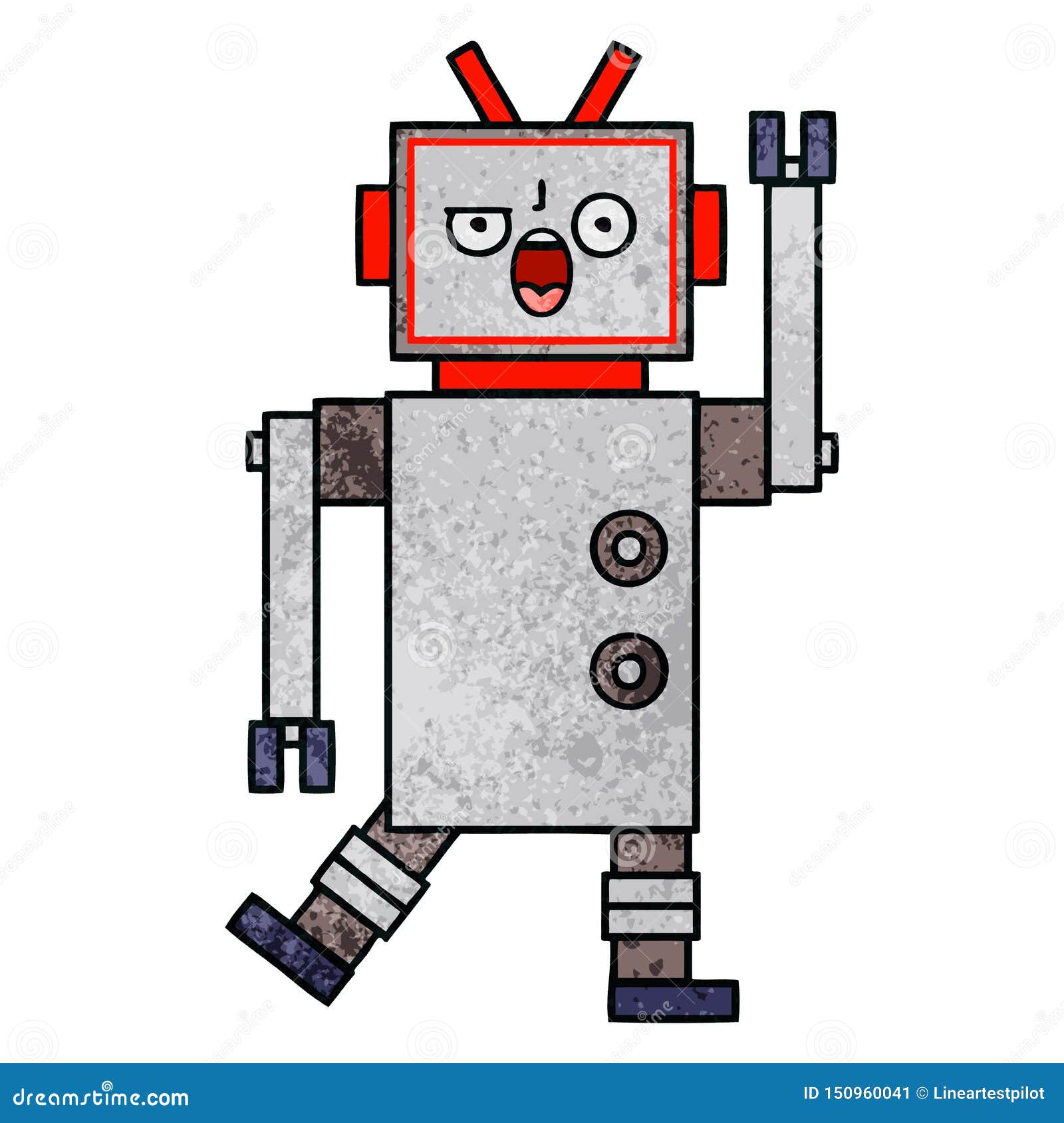 A Creative Retro Grunge Texture Cartoon Angry Robot Stock Vector ...