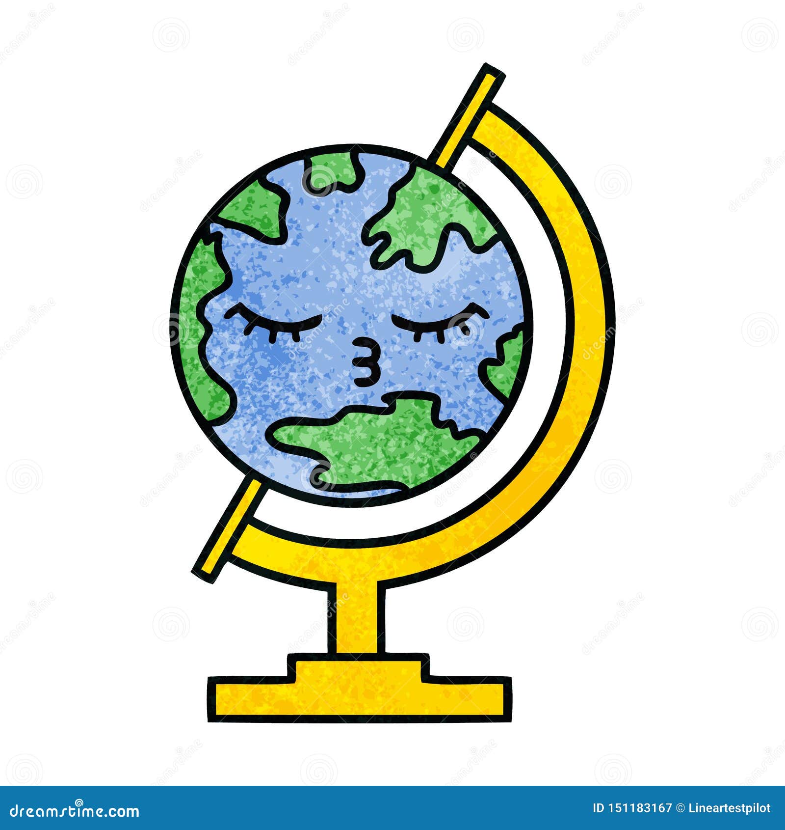 A Creative Retro Grunge Texture Cartoon Globe of the World Stock Vector ...