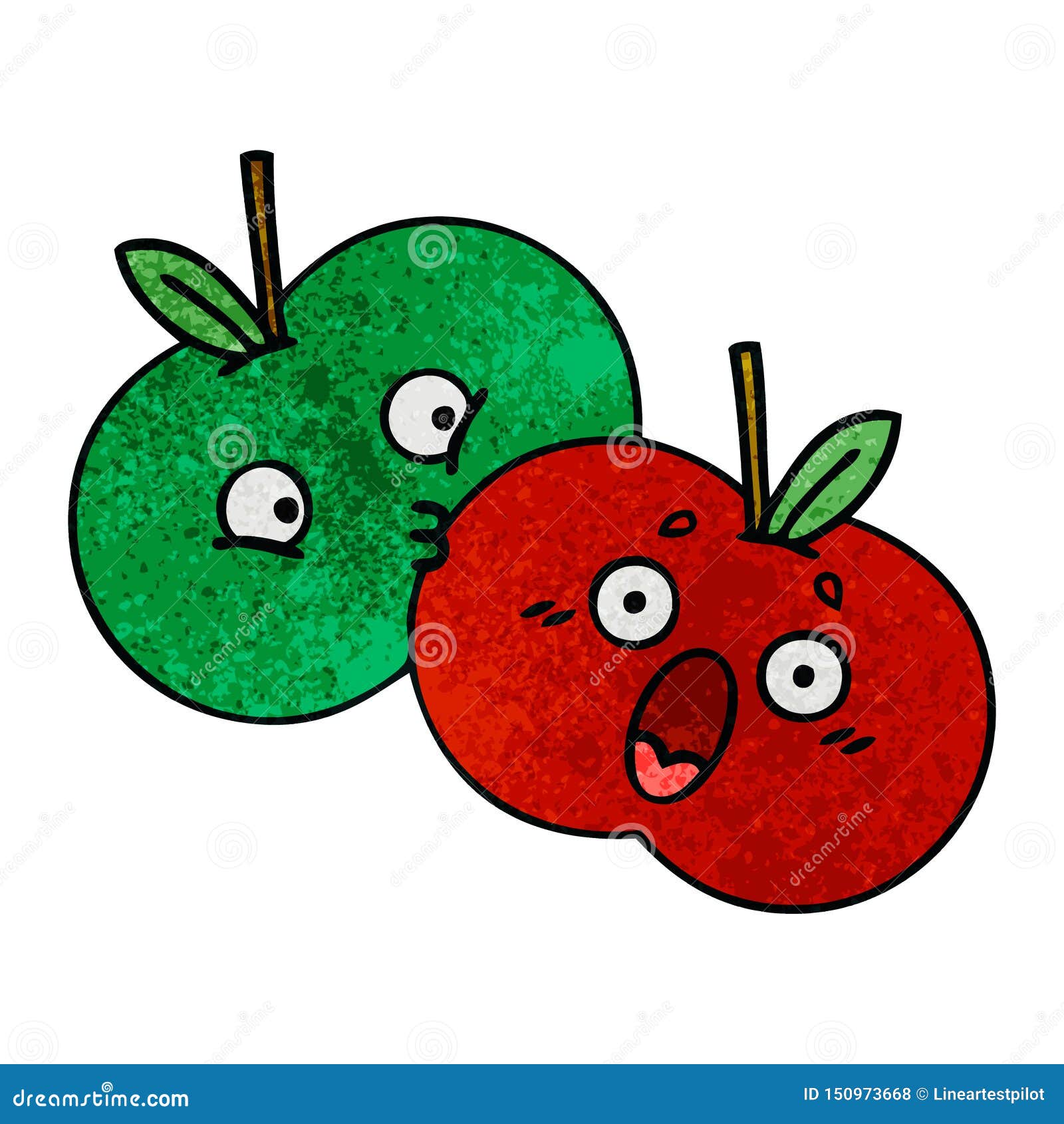 A Creative Retro Grunge Texture Cartoon Pair of Apples Stock Vector ...