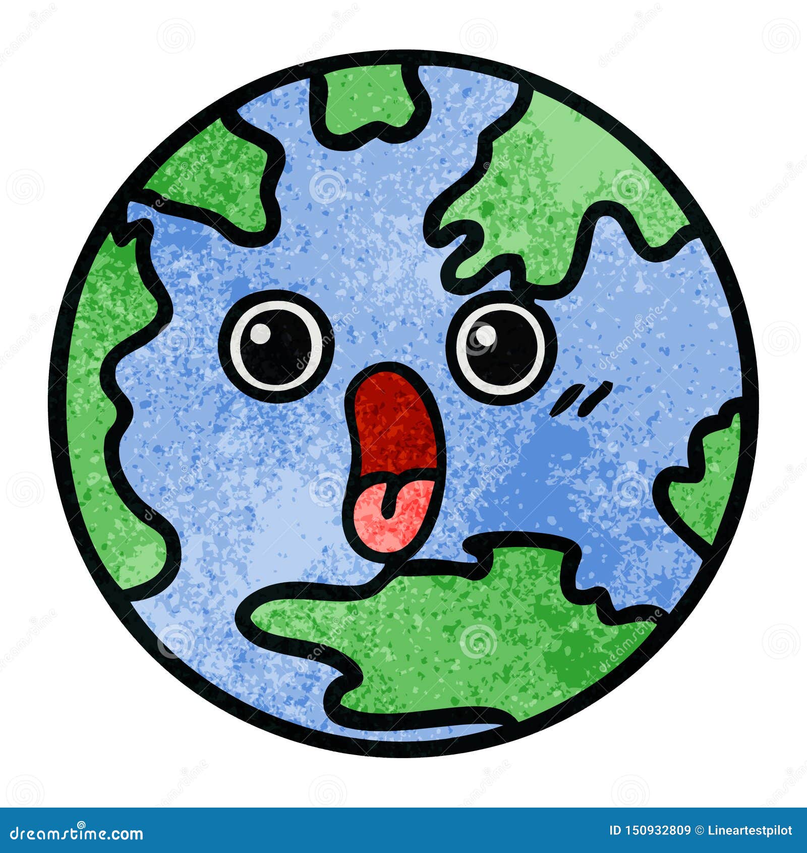 A Creative Retro Grunge Texture Cartoon Planet Earth Stock Vector ...