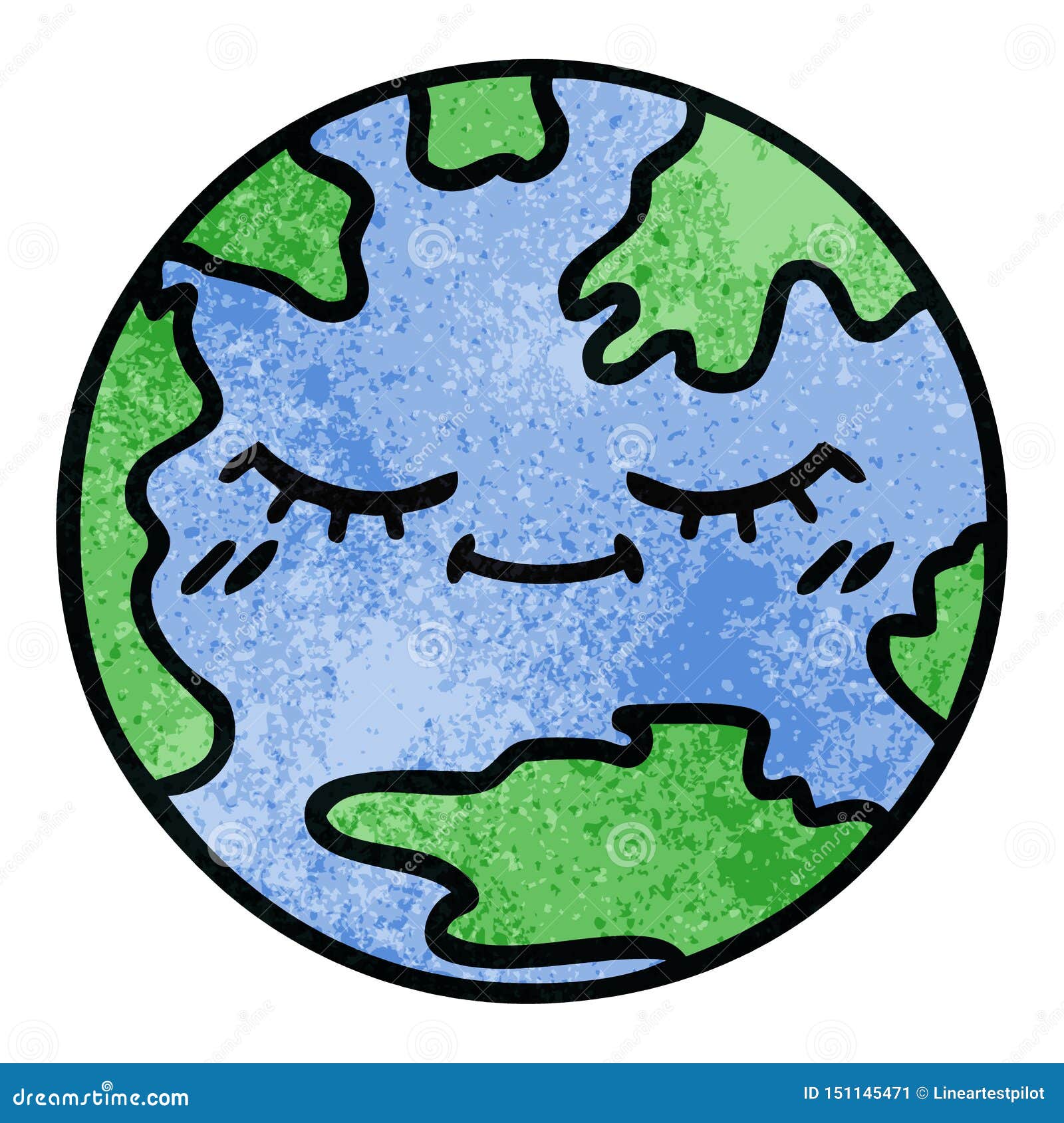 A Creative Retro Grunge Texture Cartoon Planet Earth Stock Vector ...