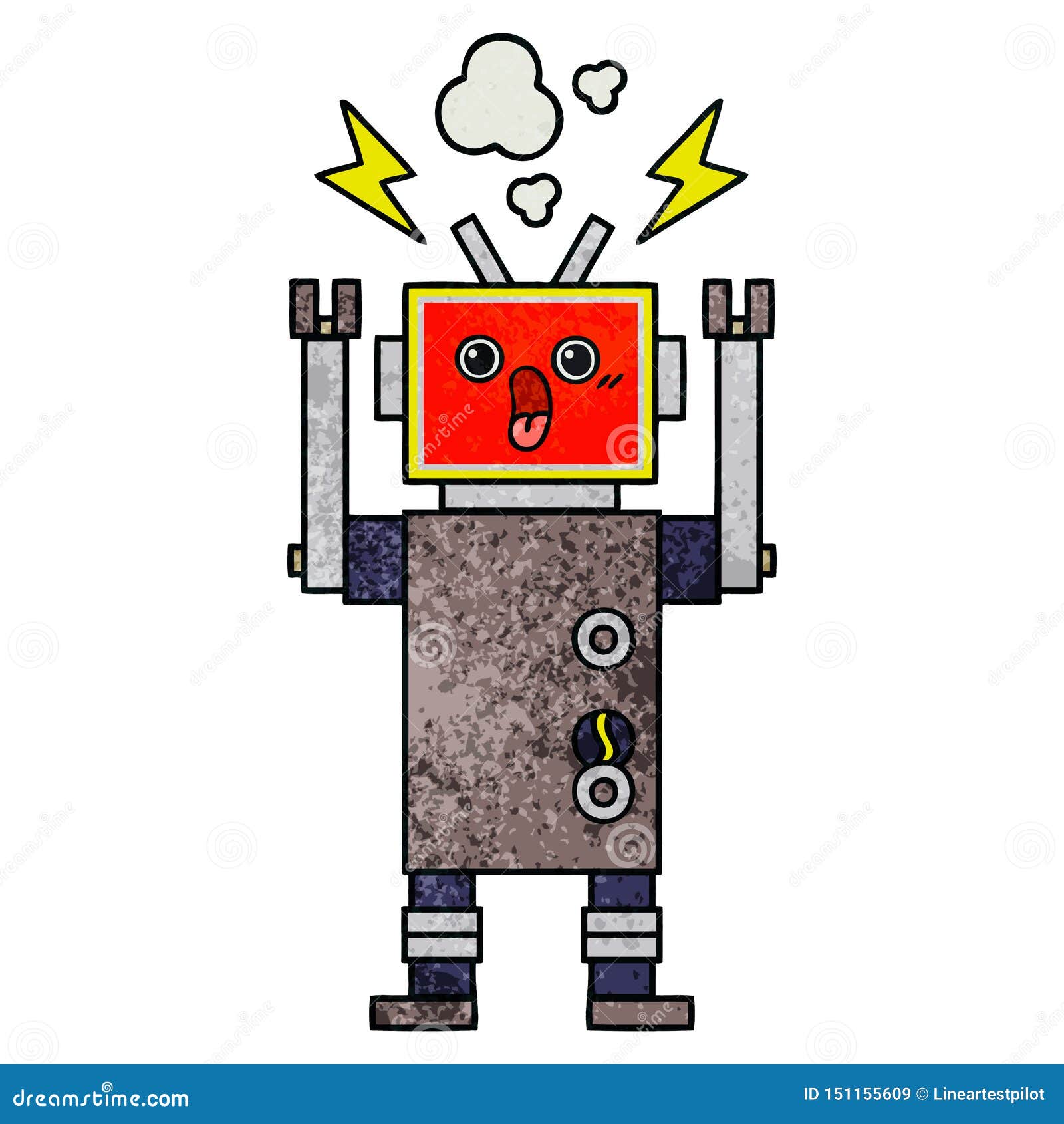 A Creative Retro Grunge Texture Cartoon Robot Malfunction Stock Vector ...