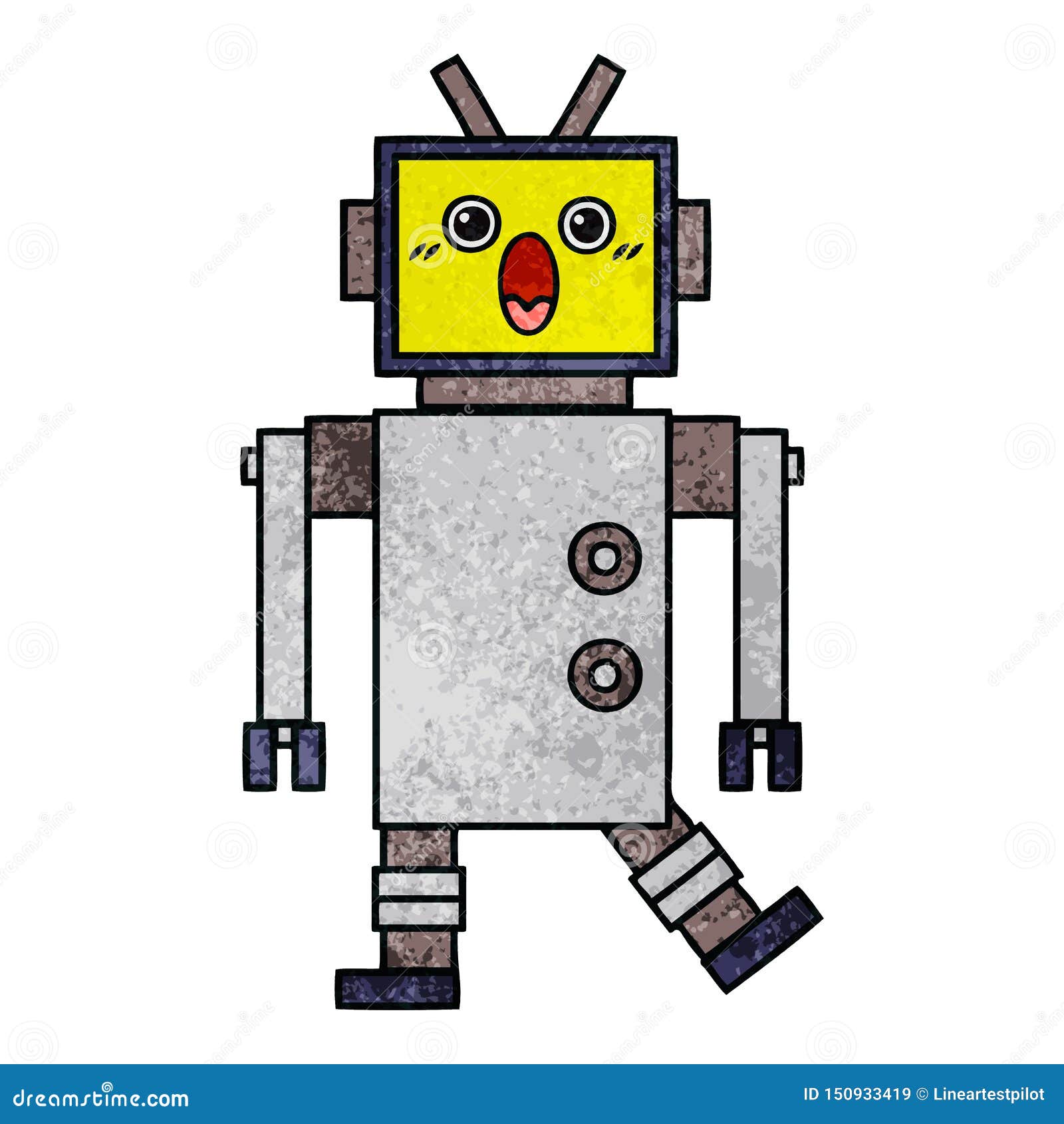 A Creative Retro Grunge Texture Cartoon Robot Stock Vector ...