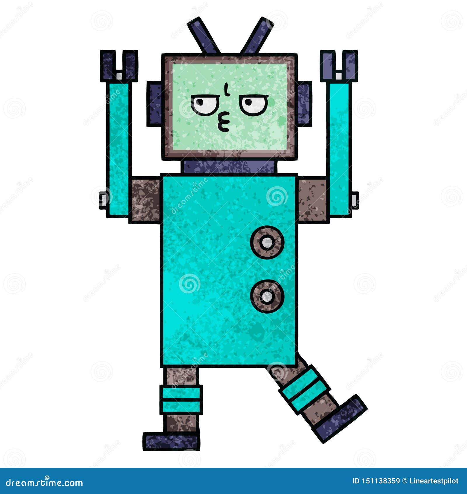 A Creative Retro Grunge Texture Cartoon Robot Stock Vector ...