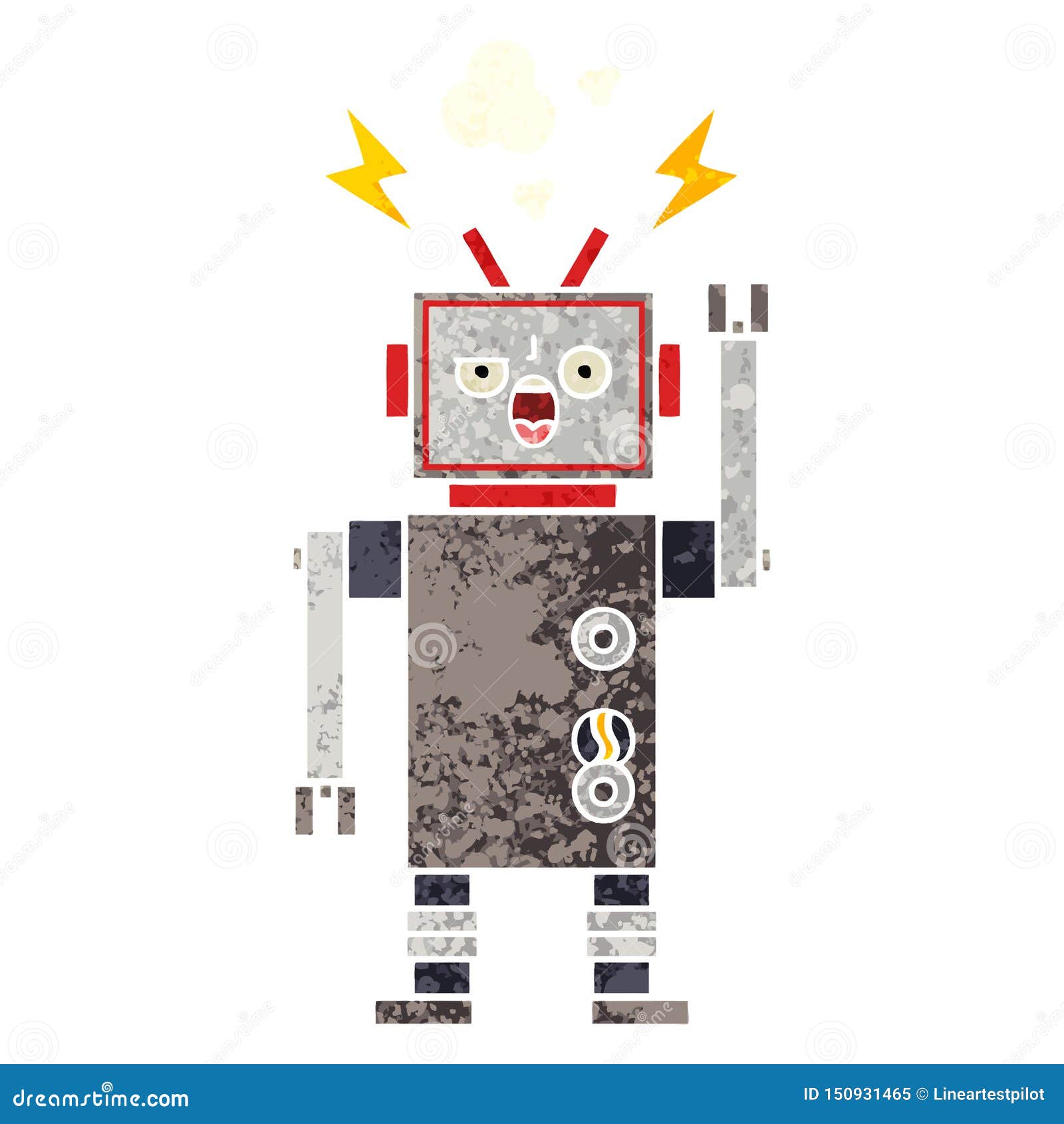 A Creative Retro Illustration Style Cartoon Broken Robot Stock Vector ...