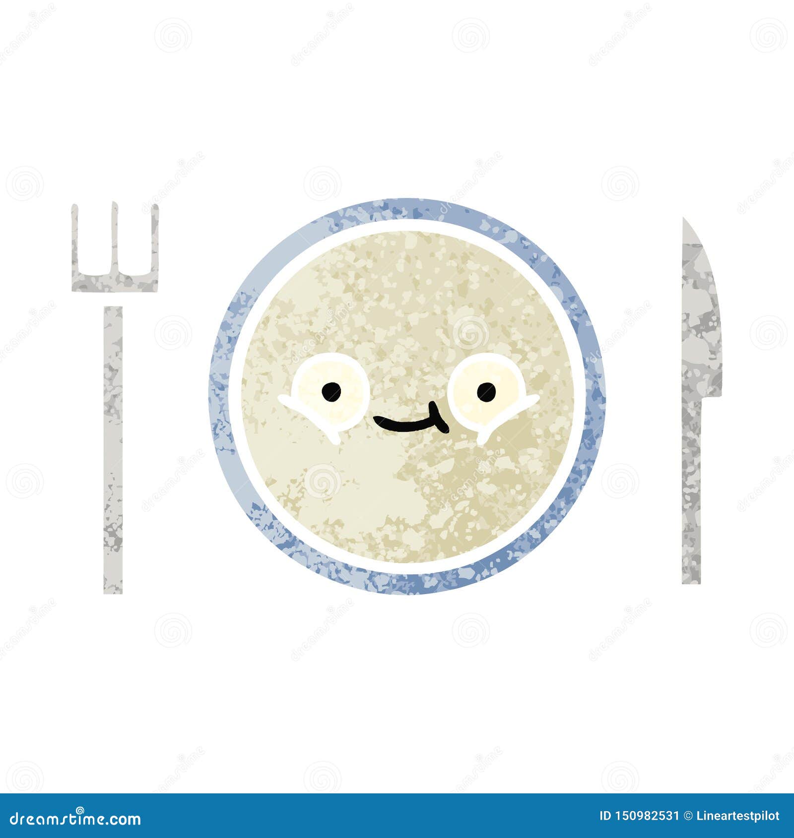 A Creative Retro Illustration Style Cartoon Dinner Plate Stock Vector ...