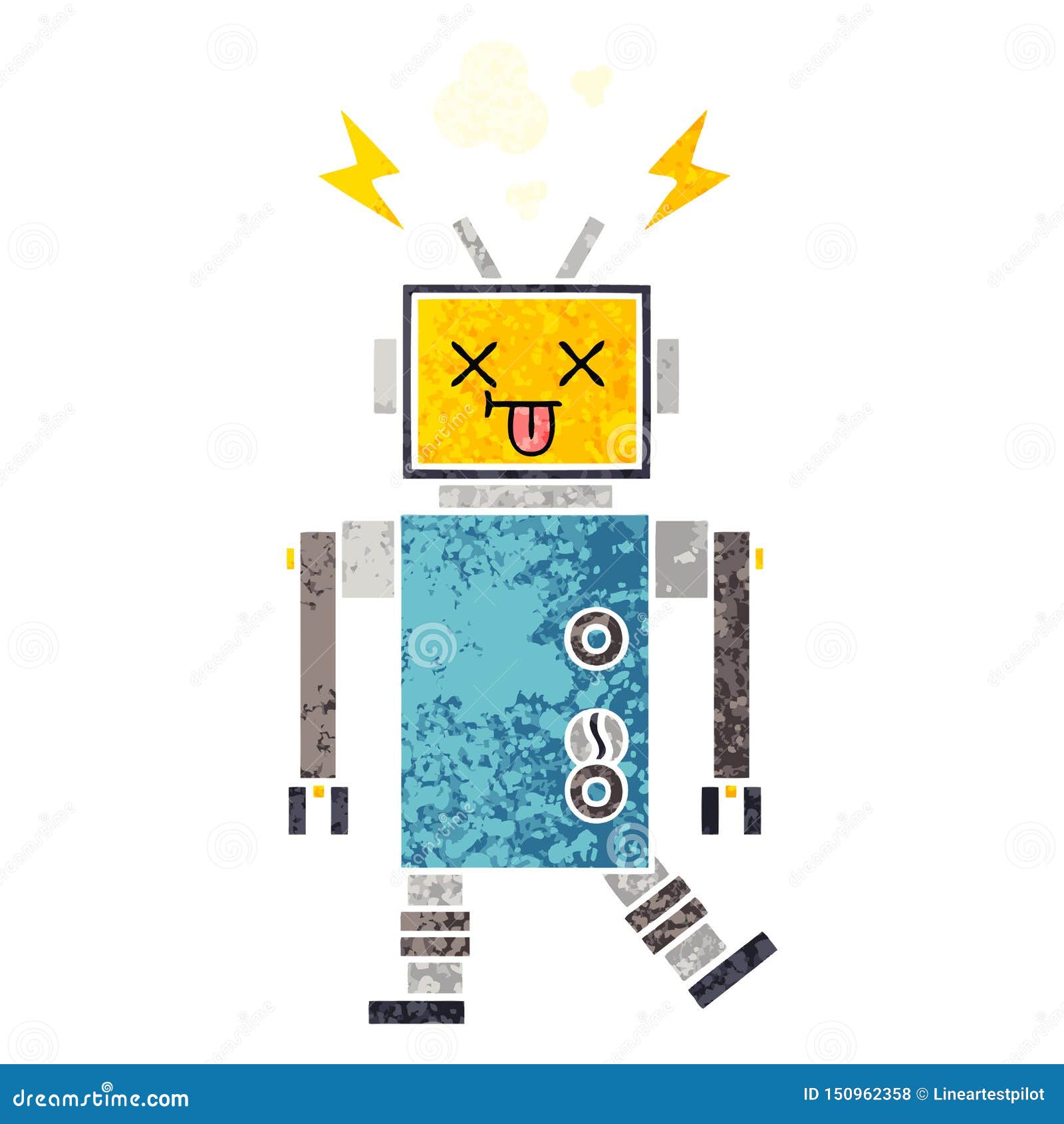 A Creative Retro Illustration Style Cartoon Robot Malfunction Stock ...
