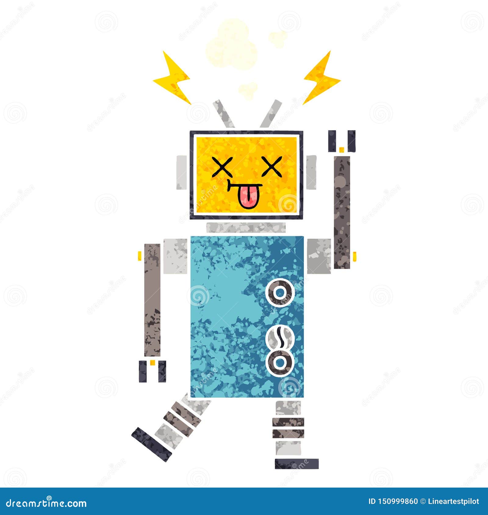A Creative Retro Illustration Style Cartoon Robot Malfunction Stock ...