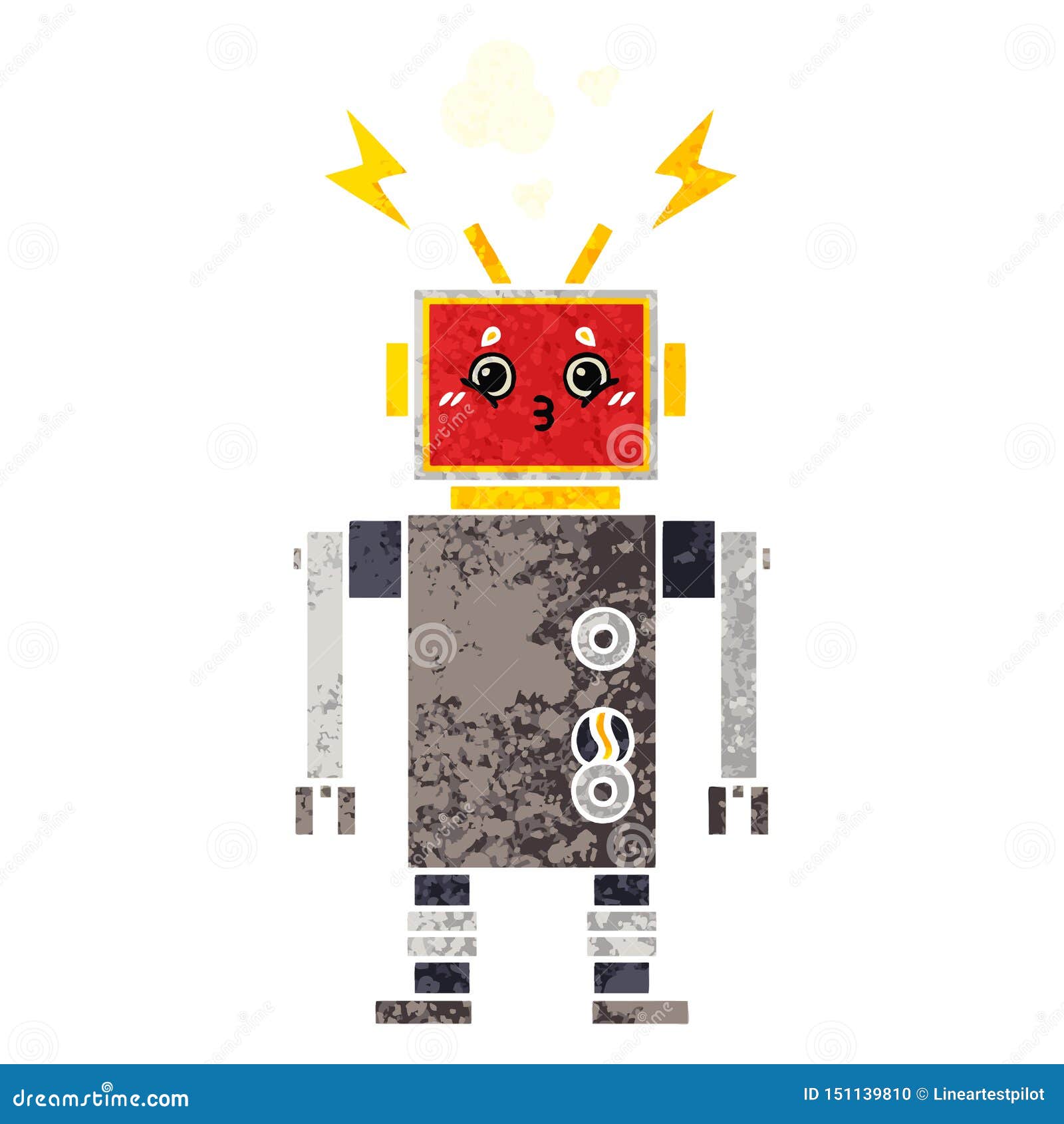 A Creative Retro Illustration Style Cartoon Robot Malfunction Stock ...