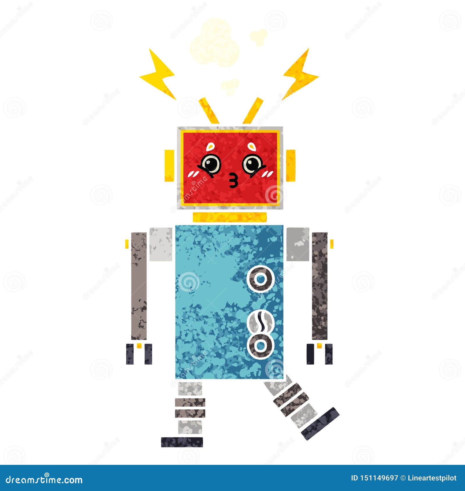 A Creative Retro Illustration Style Cartoon Robot Malfunction Stock ...