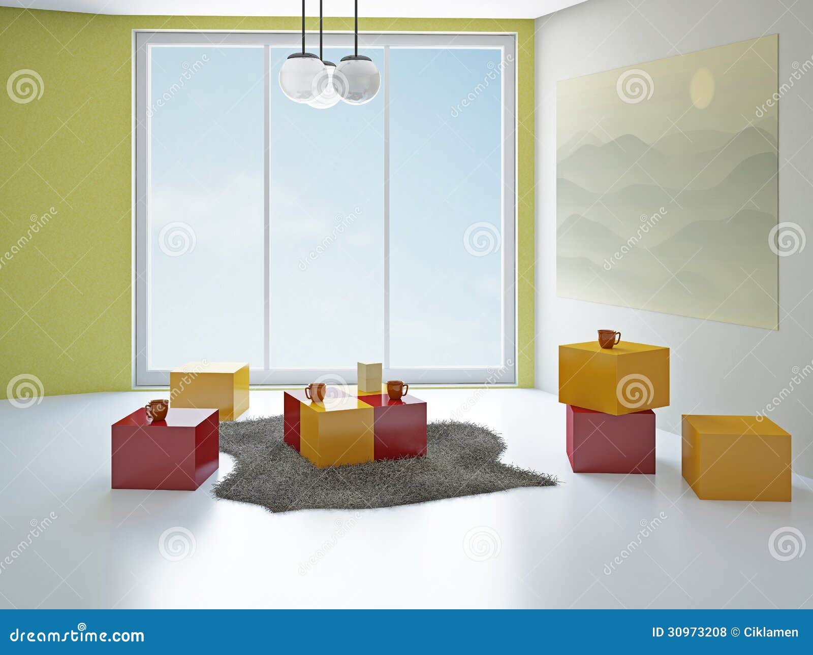 Creative Room with Panoramic Window Stock Illustration - Illustration ...