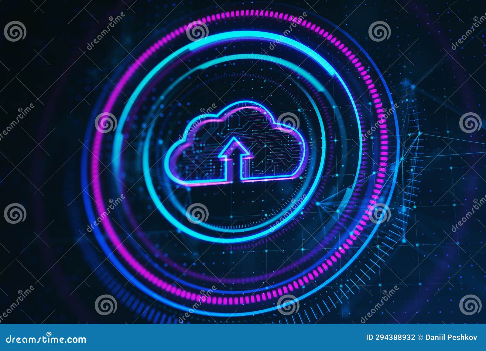 Creative Round Cloud Computing Hologram on Dark Background. Server ...