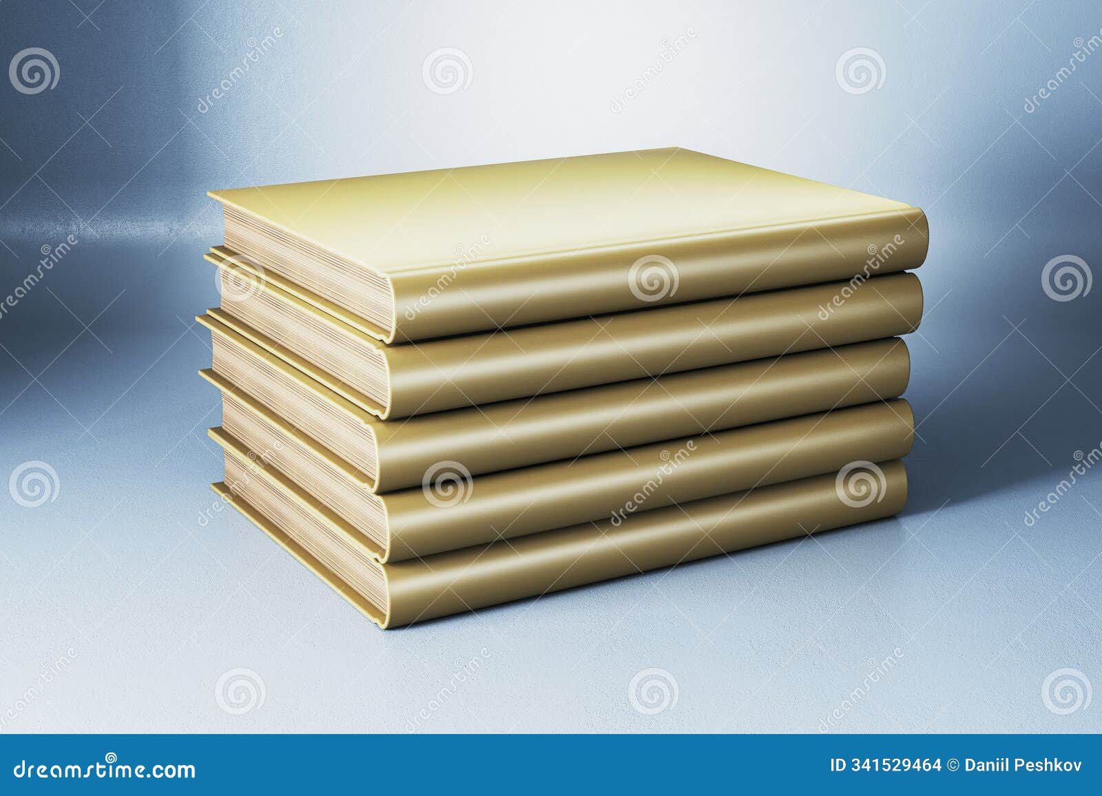 Creative Row of Stacked Golden Books on Gray Backdrop. Library ...