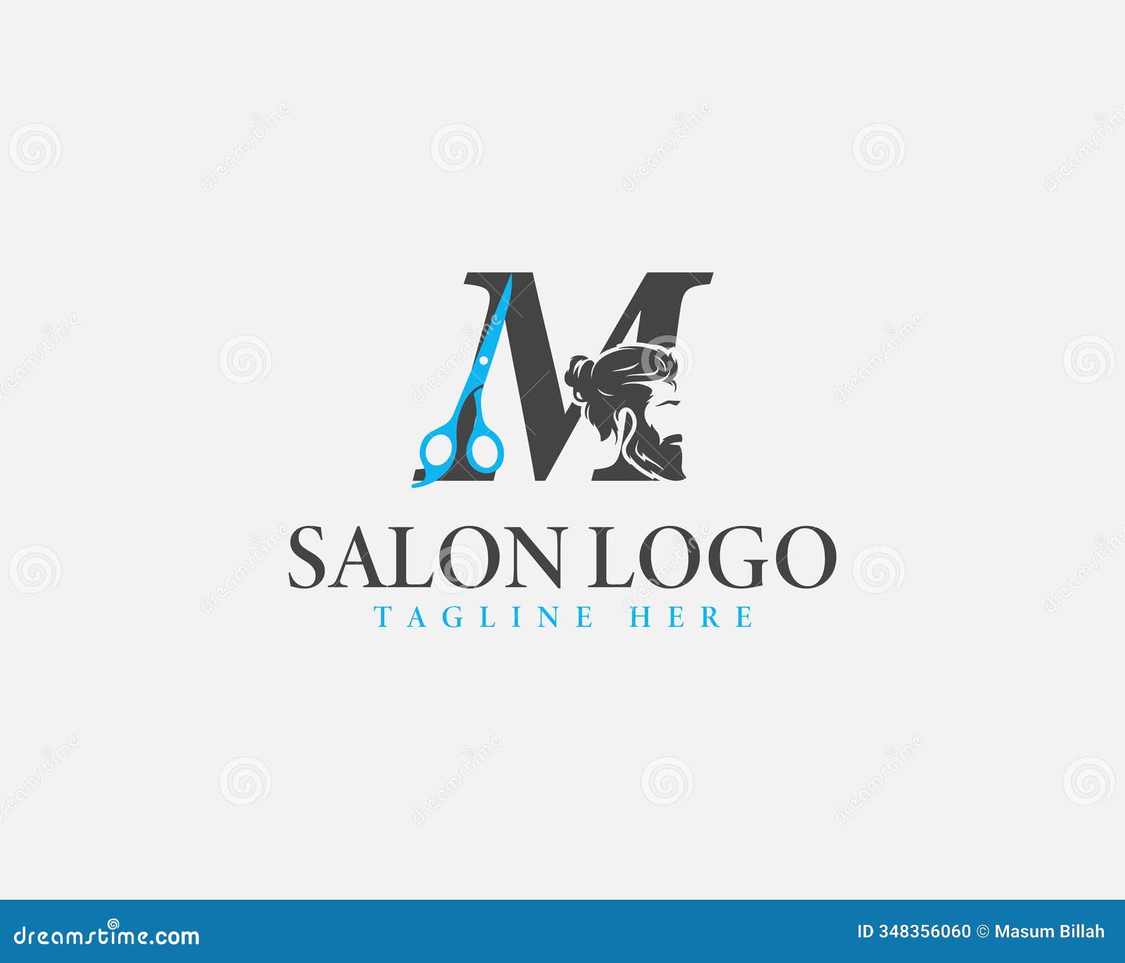 Creative Salon Logo Design With Masculine Profile And Scissors With Letter E. Cartoon Vector ...