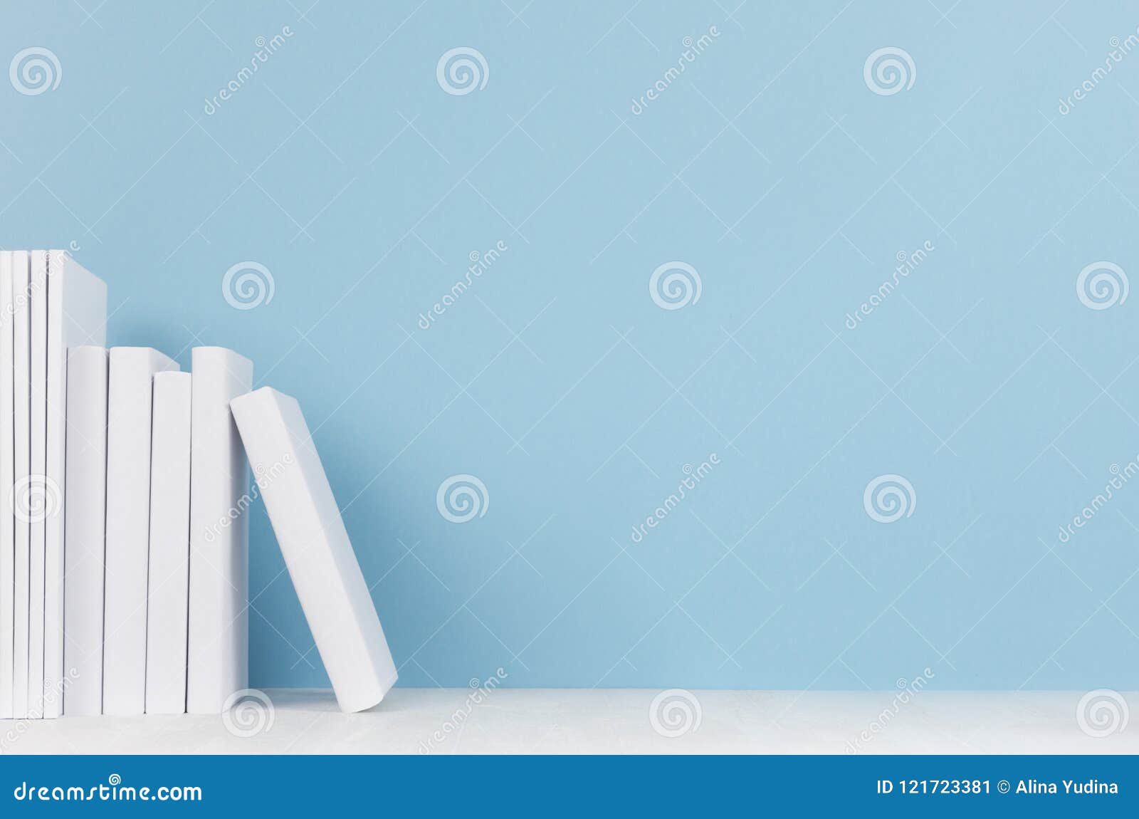 Creative School Library - Row White Blank Books on Blue Background ...