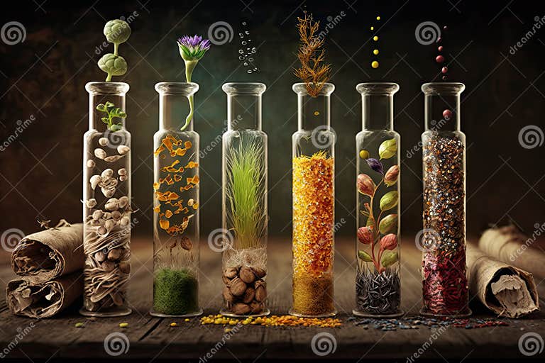 Creative Science Experiment, with Test Tubes Filled with Various Types ...