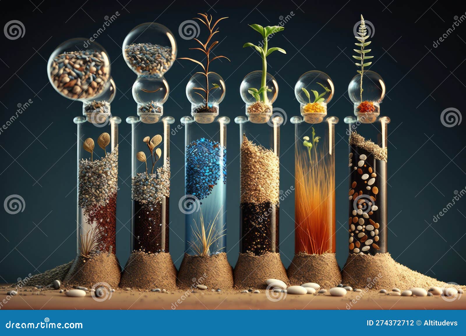 Creative Science Experiment, with Test Tubes Filled with Various Types ...