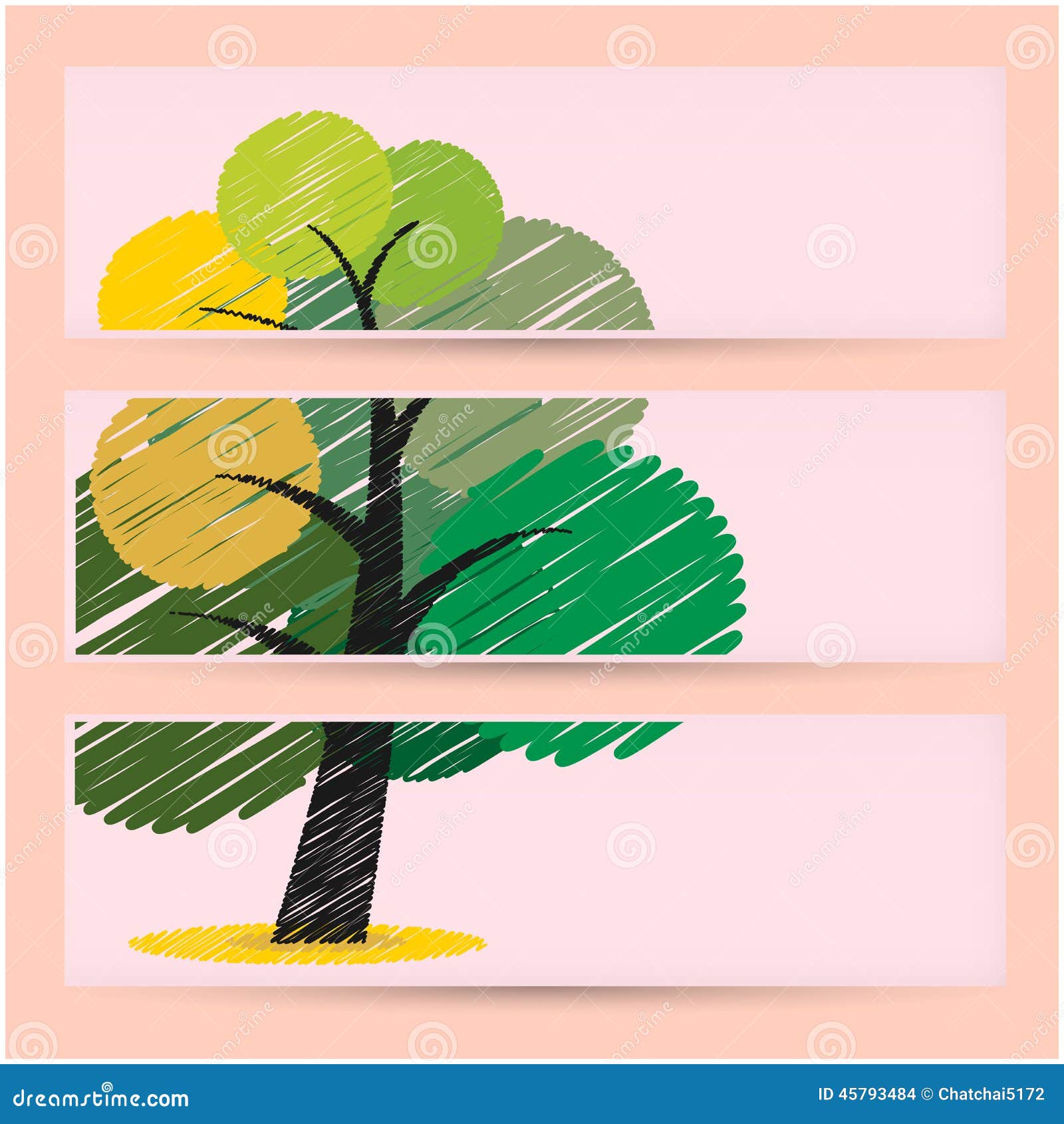 Creative Scribble Tree Banners Concept. Stock Vector - Illustration of ...