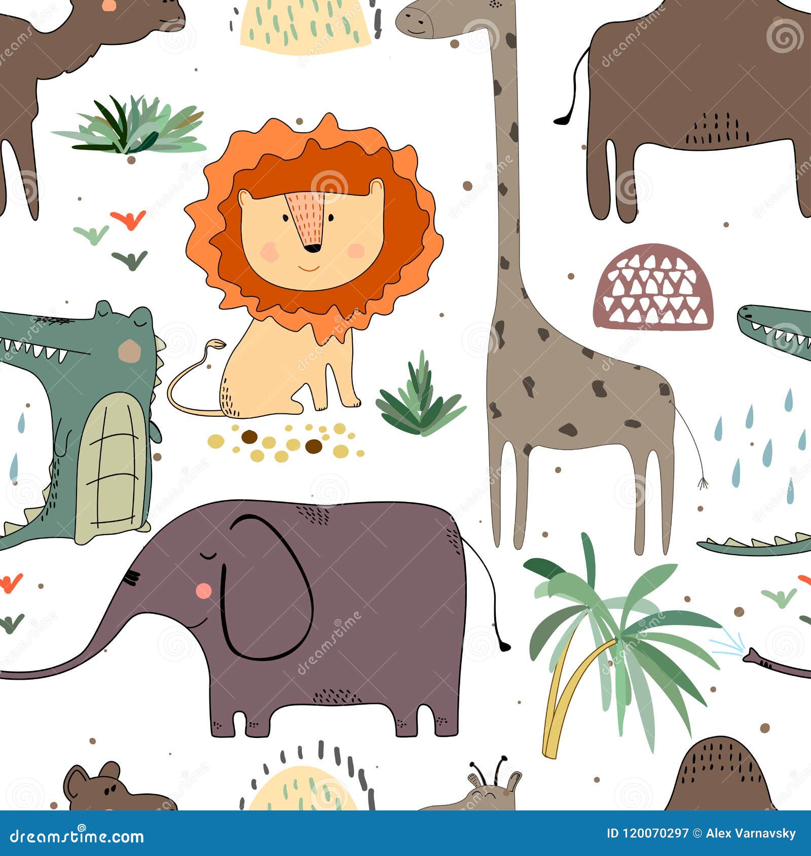 Creative Seamless Childish Pattern with Cute Cartoon Animals. Stock ...