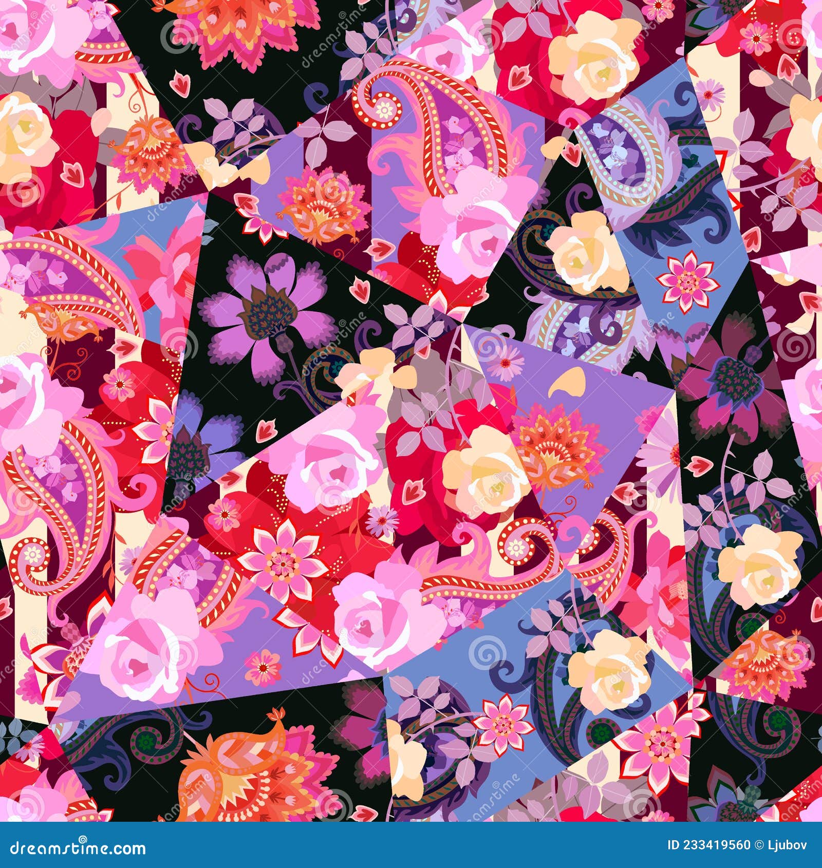 Creative Seamless Patchwork Pattern with Fantasy Flowers. Collage Stock Vector - Illustration of ...