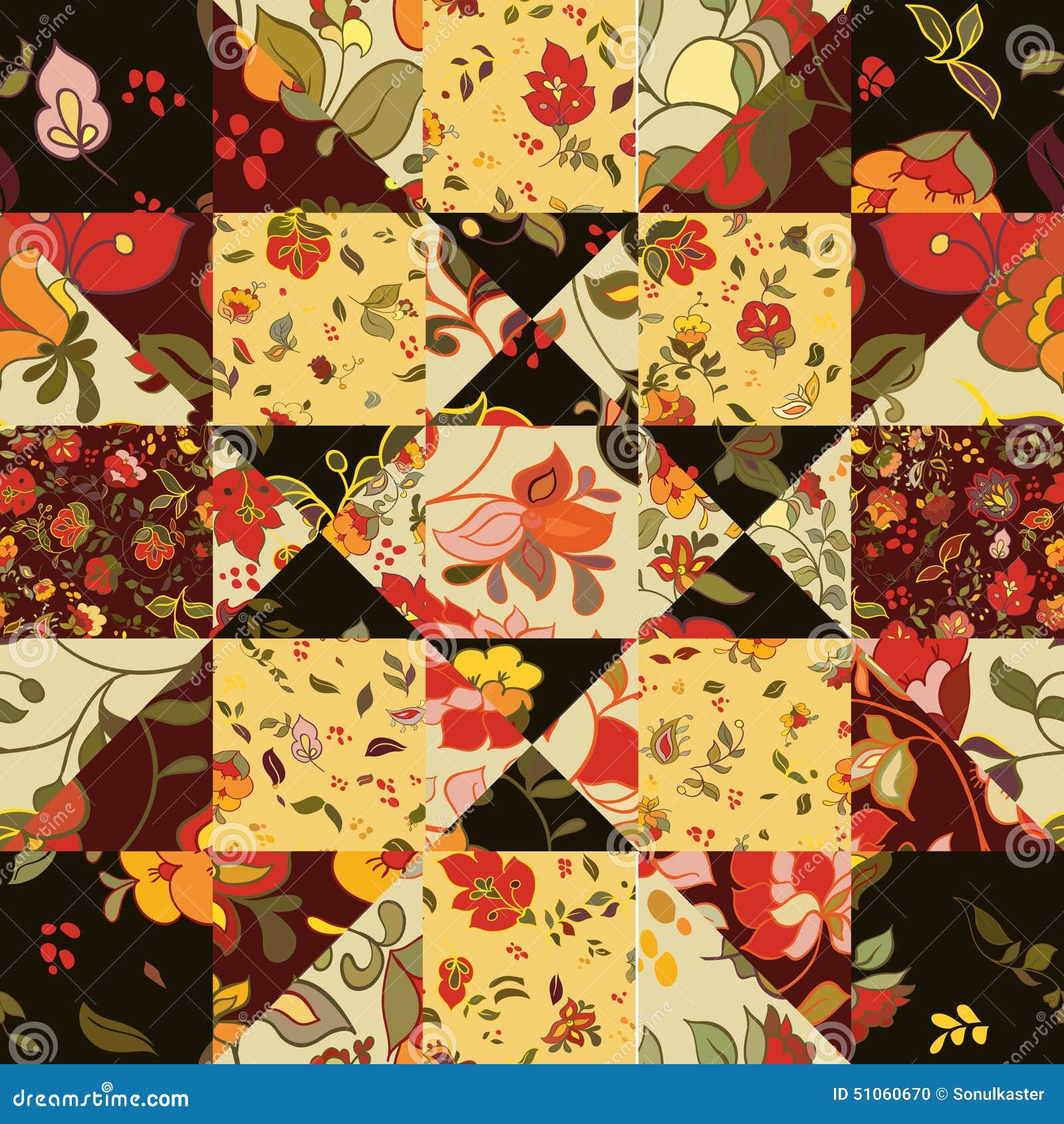 Creative Seamless Patchwork Pattern with Flowers Stock Vector ...