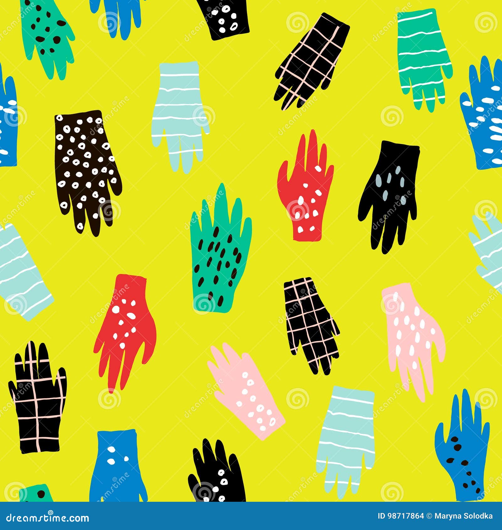 Creative Seamless Pattern with Gloves. Ink Drawn Texture with Hands ...