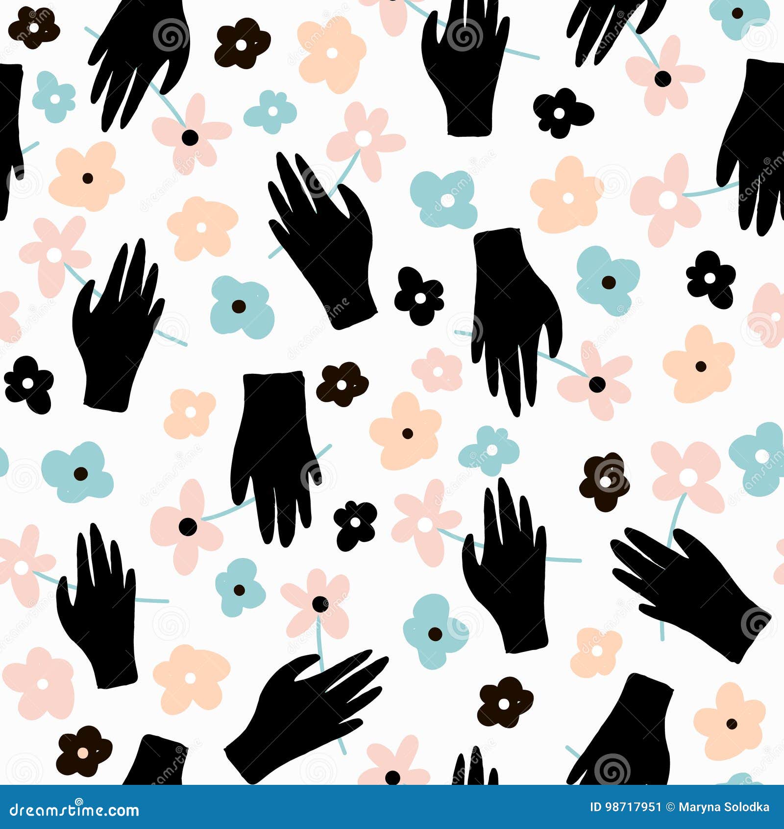 Creative Seamless Pattern with Gloves. Ink Drawn Texture with Hands ...