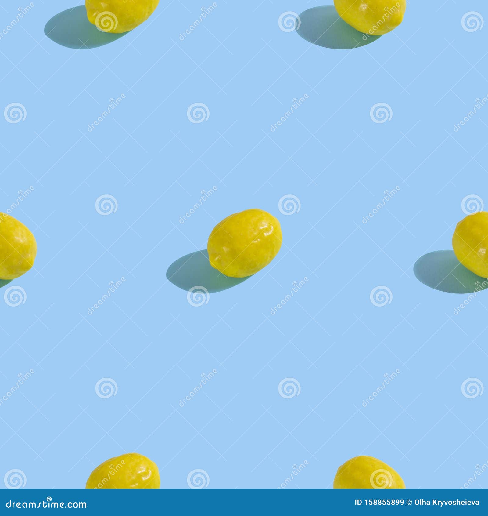 Creative Seamless Pattern with Lemon on Light Blue Background. Tropical ...