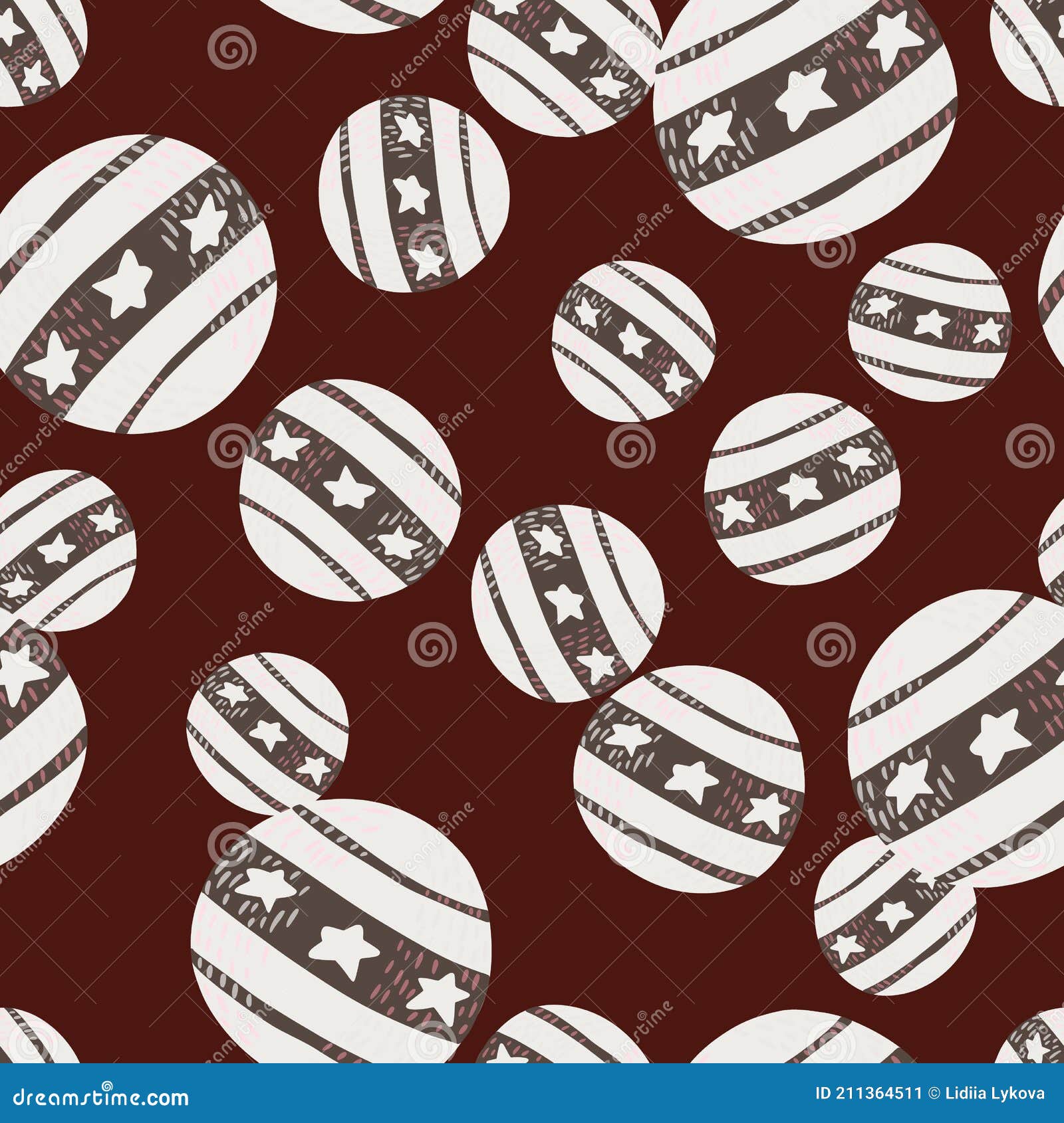 Creative Seamless Pattern with Random Doodle Circus Balls with Stars ...