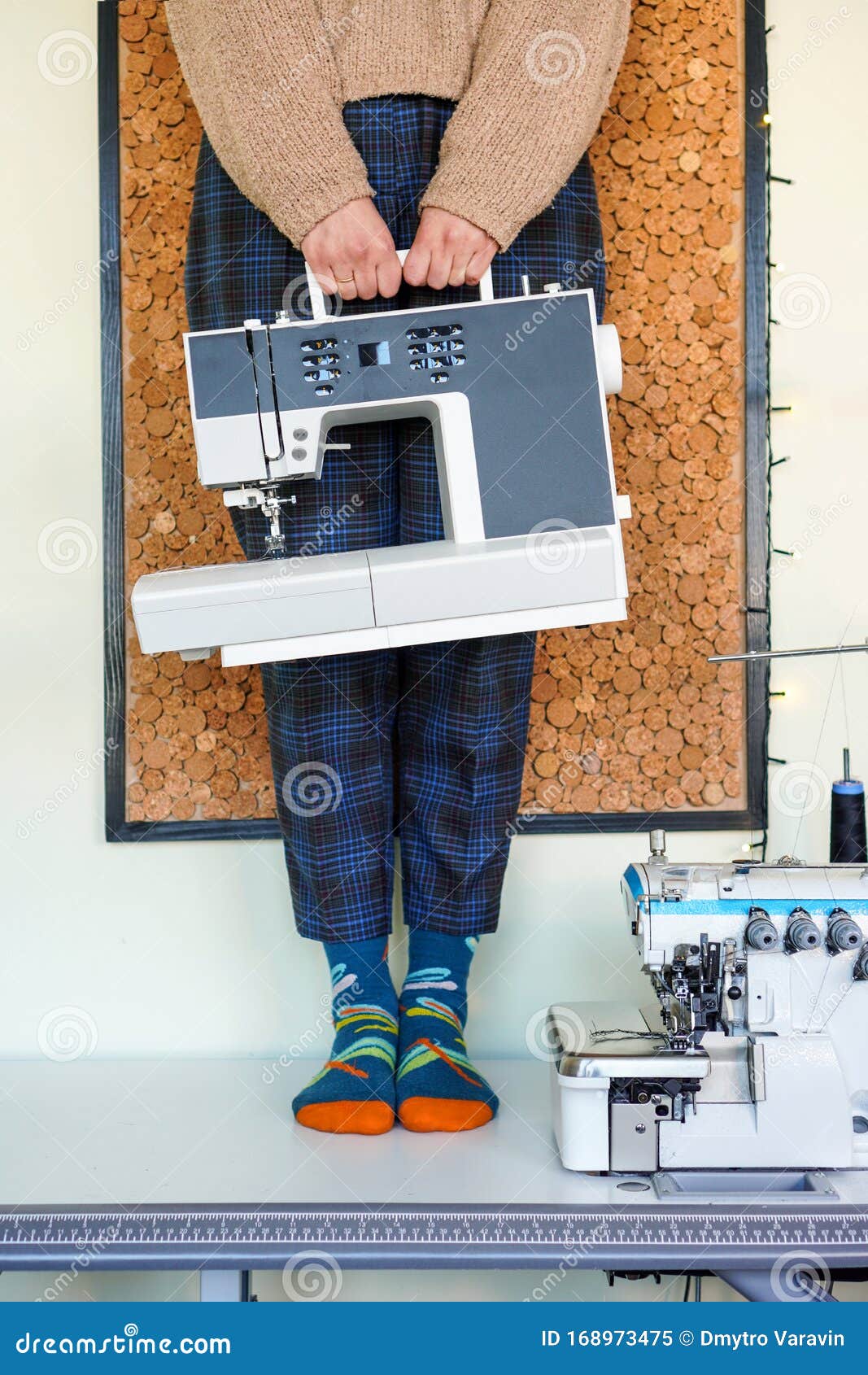 Creative Seamstress Holds a Sewing Machine Stock Image - Image of ...
