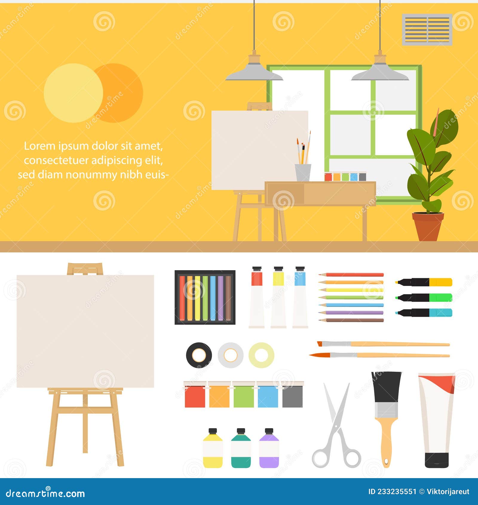 Creative Set for Artist. Ideas, Creativity, Design. Tools and Materials ...