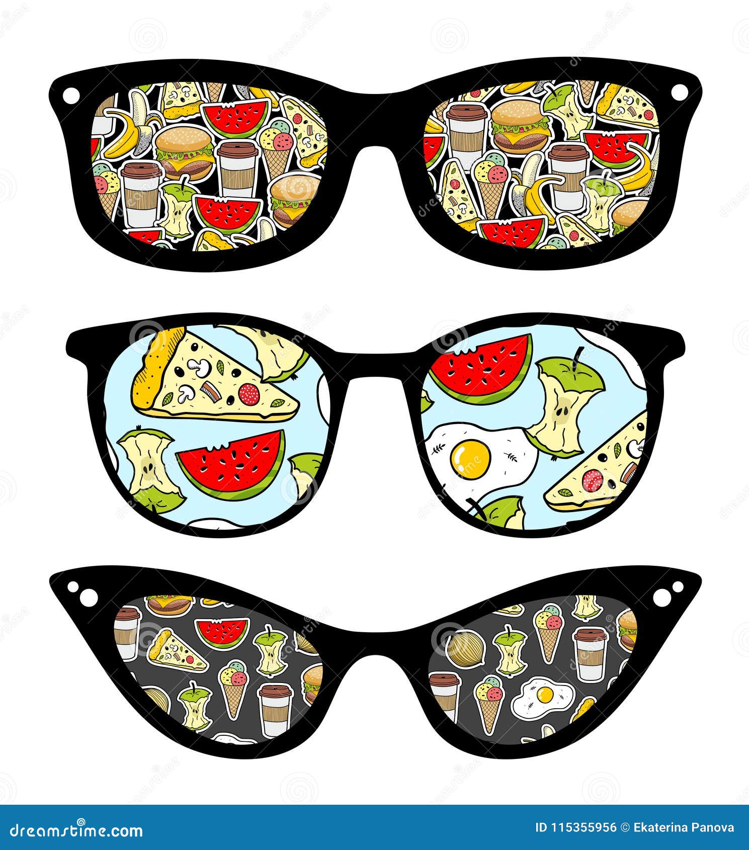 Creative Set of Retro Sunglasses with Pattern Reflection. Stock Vector ...