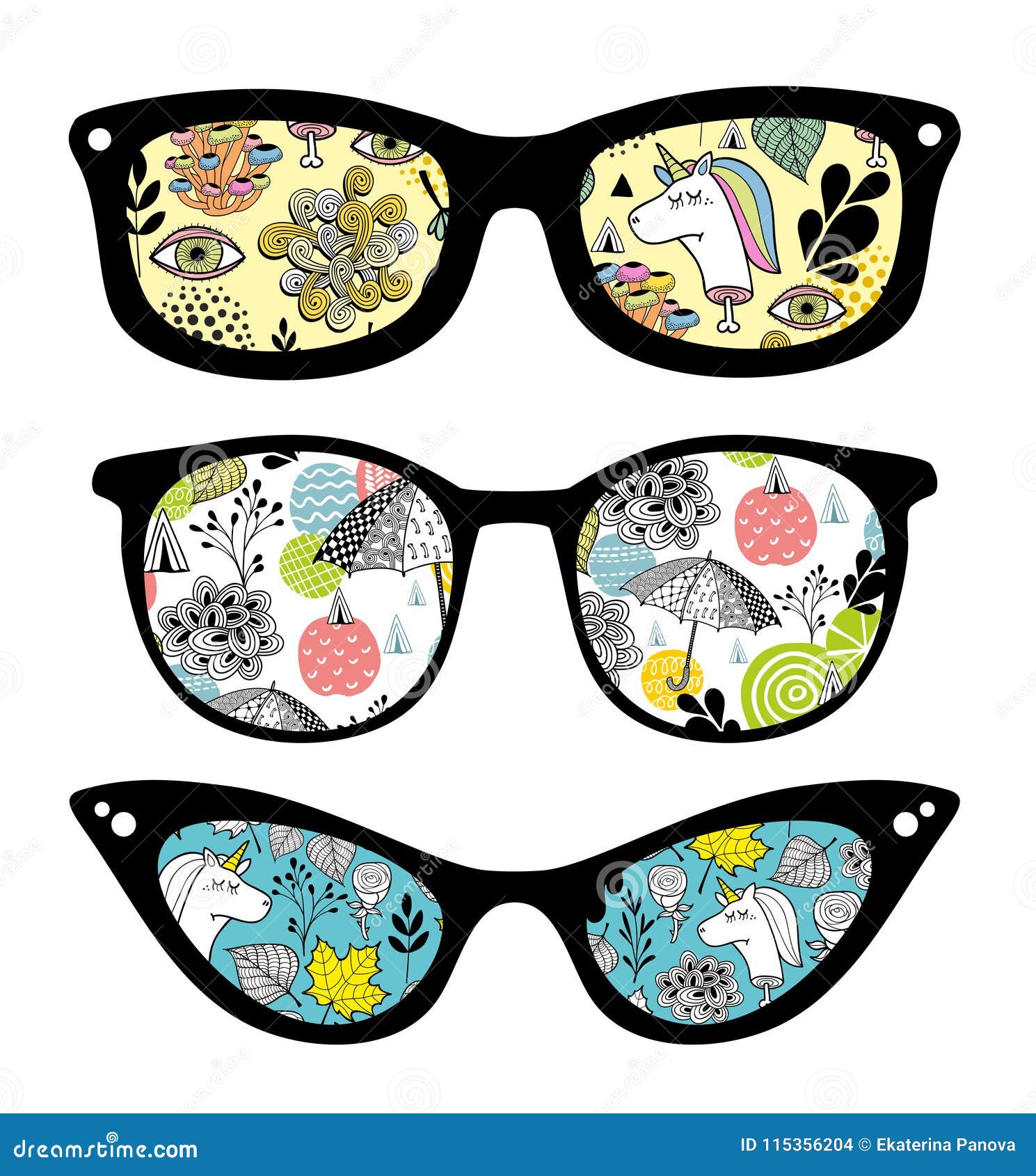 Creative Set of Retro Sunglasses with Pattern Reflection. Stock Vector ...